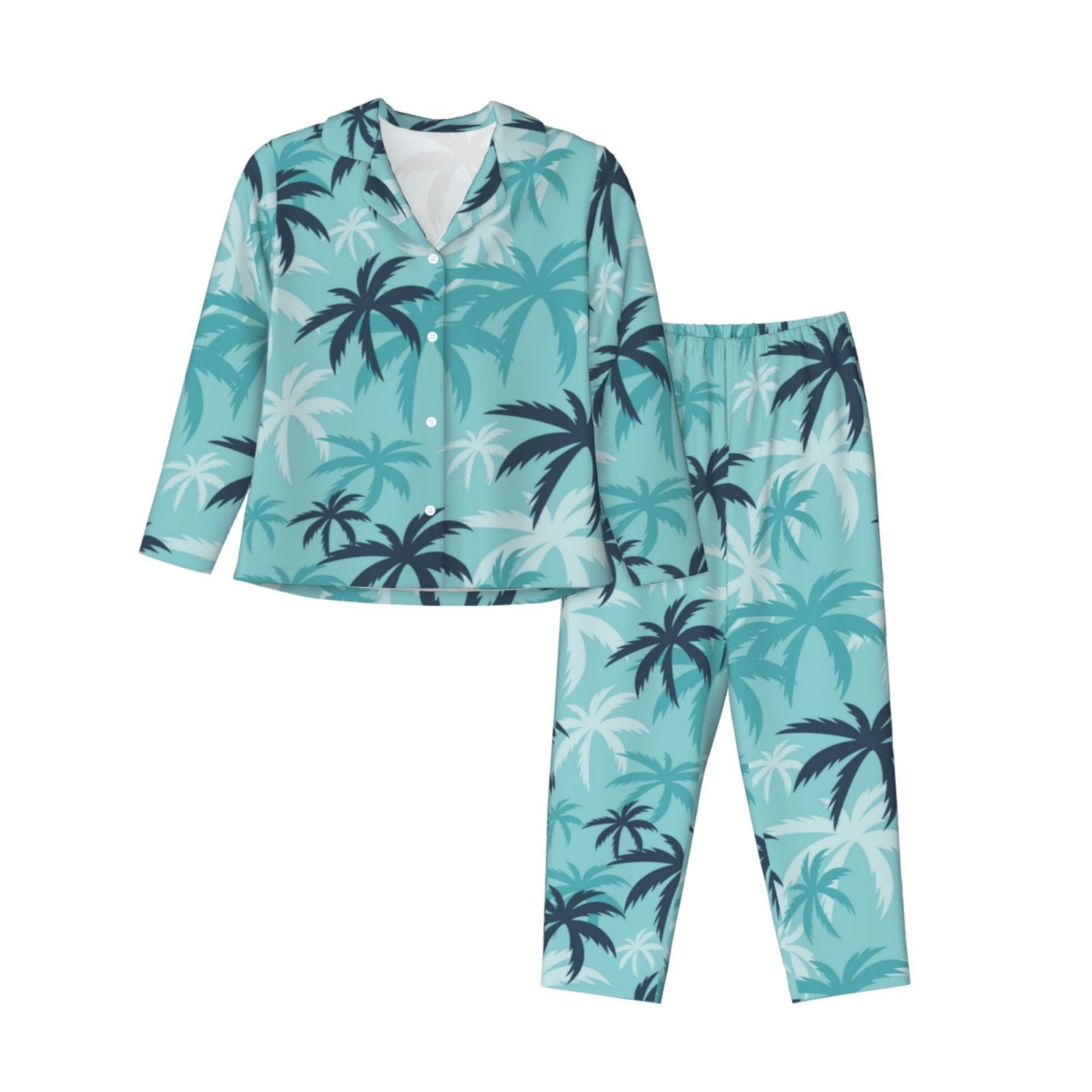 Pajama Sets for Women 2 Pcs, retro Palm Tree Button Down Long Sleeve ...