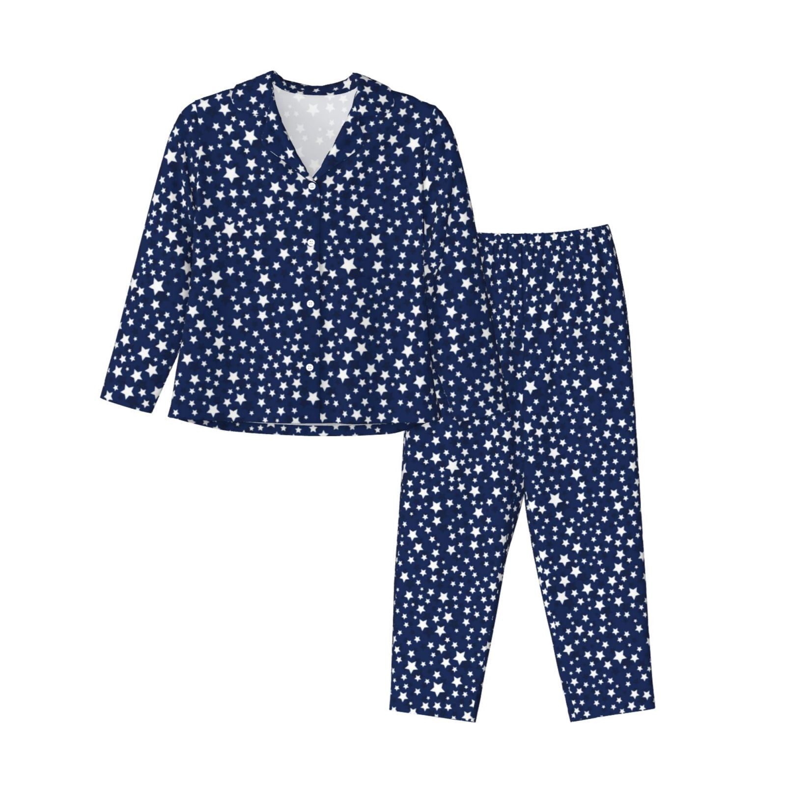 Pajama Sets for Women 2 Pcs, shiny stars night sky navyblue Button Down ...