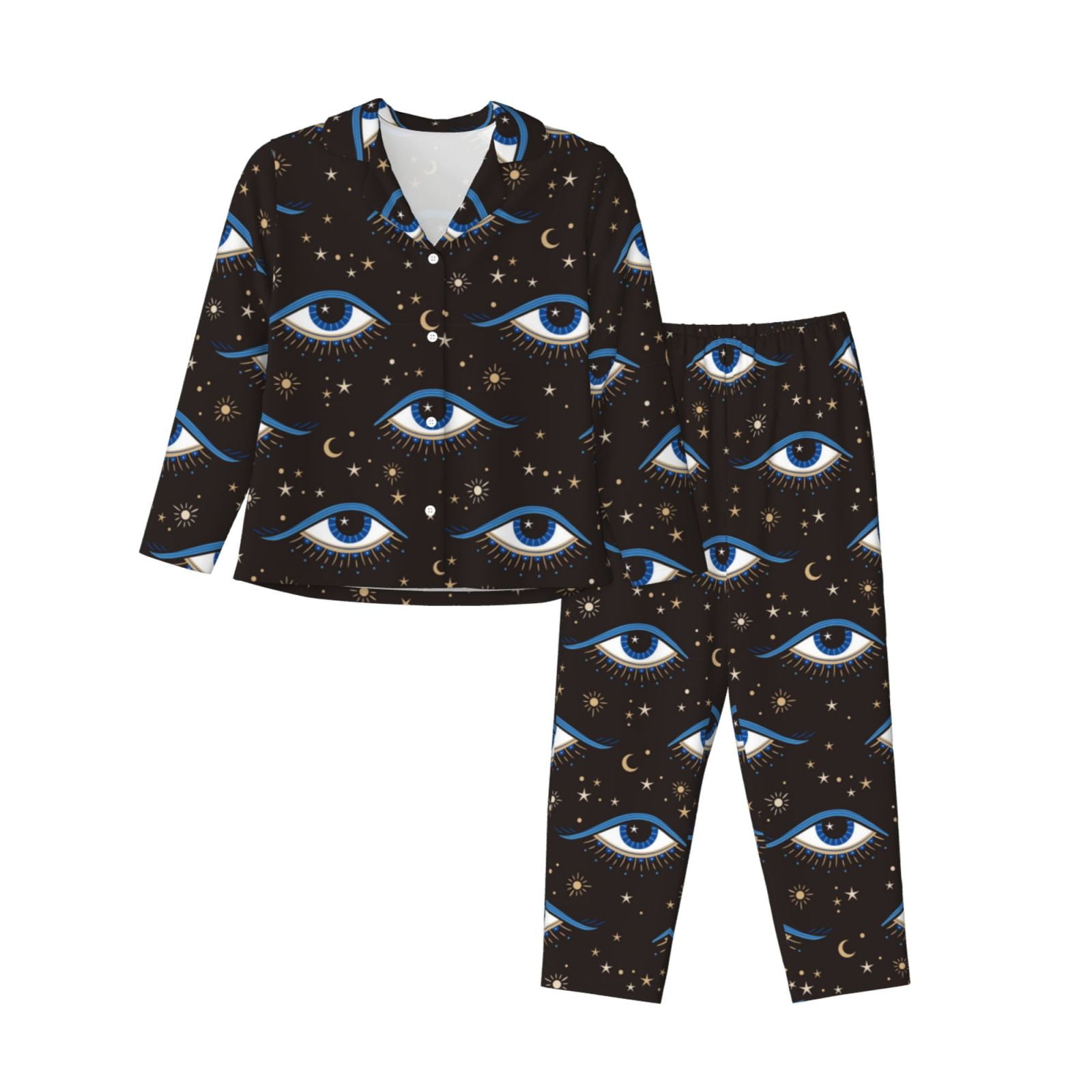 Pajama Sets for Women 2 Pcs, starry sky evil eye Button Down Long ...