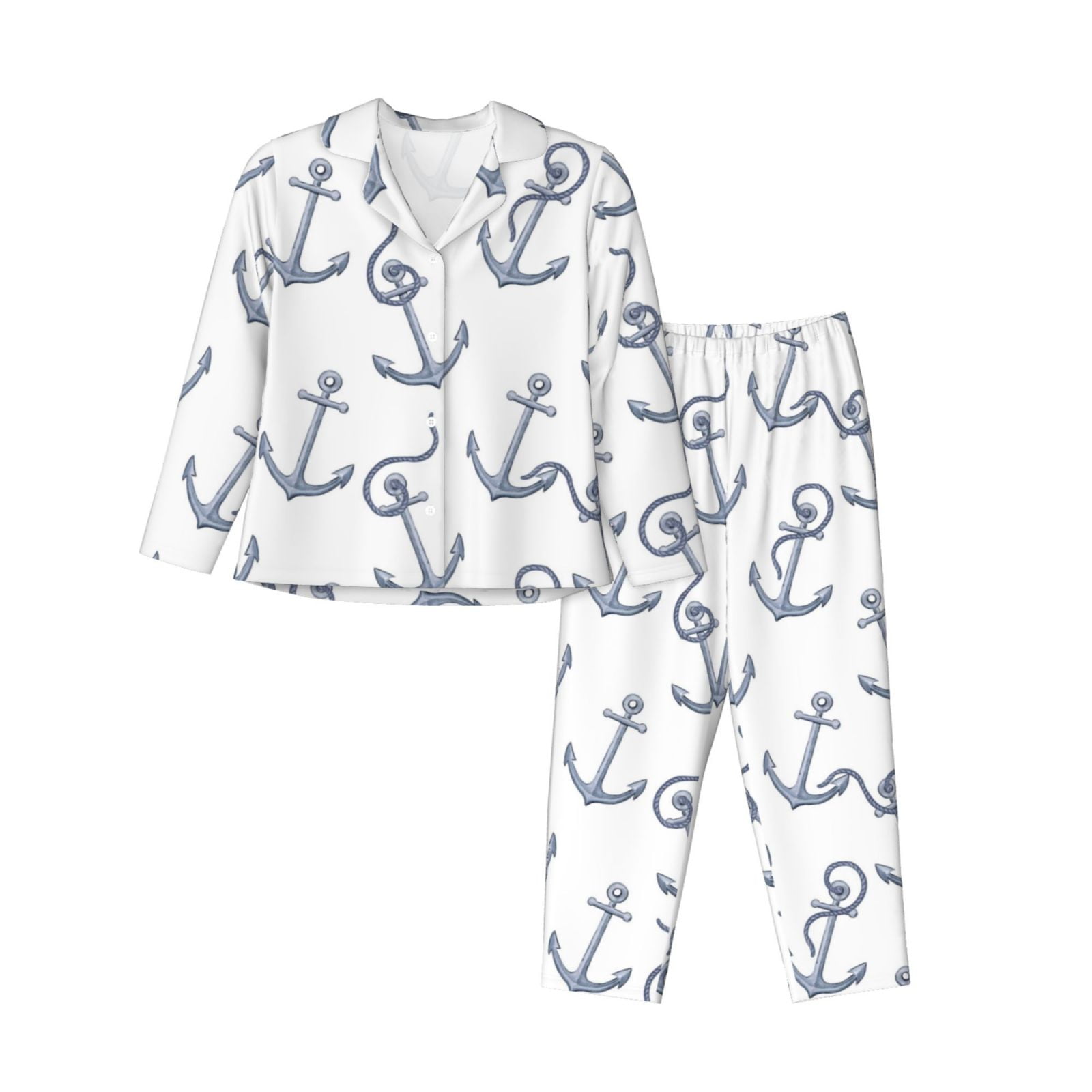 Pajama Sets for Women 2 Pcs, vintage gray anchor rope Button Down Long ...