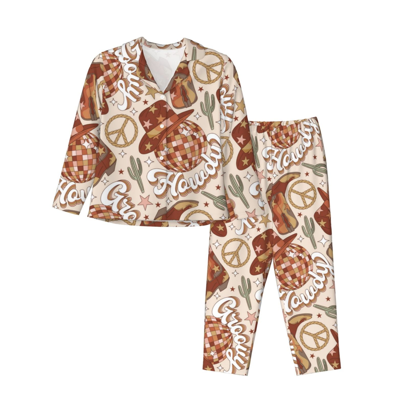 Pajama Sets for Women 2 Pcs, western disco cowboy hat boots retro ...