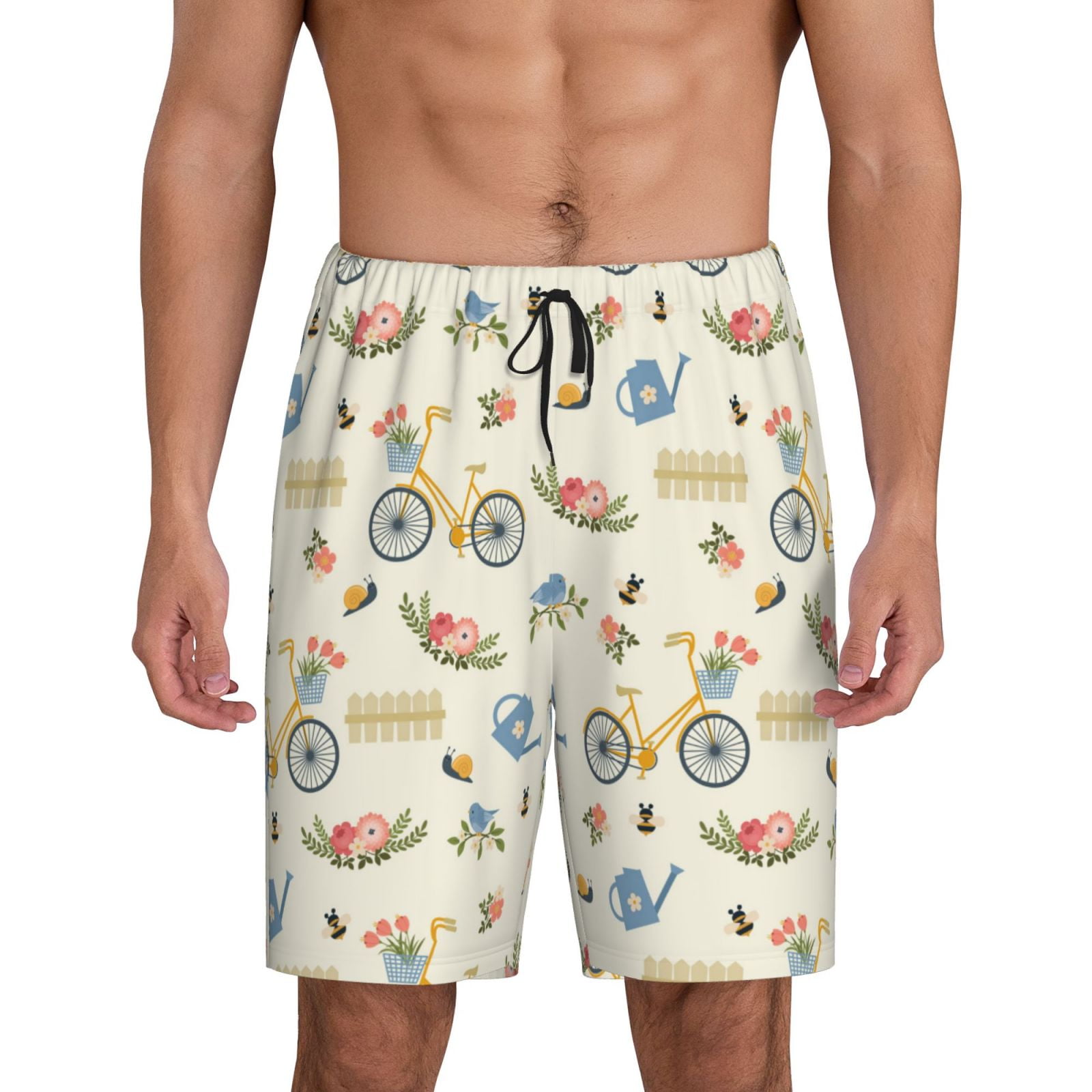 Pajama Shorts Men, Bike Pattern Farmhouse Mens Sleep Lounge Shorts ...