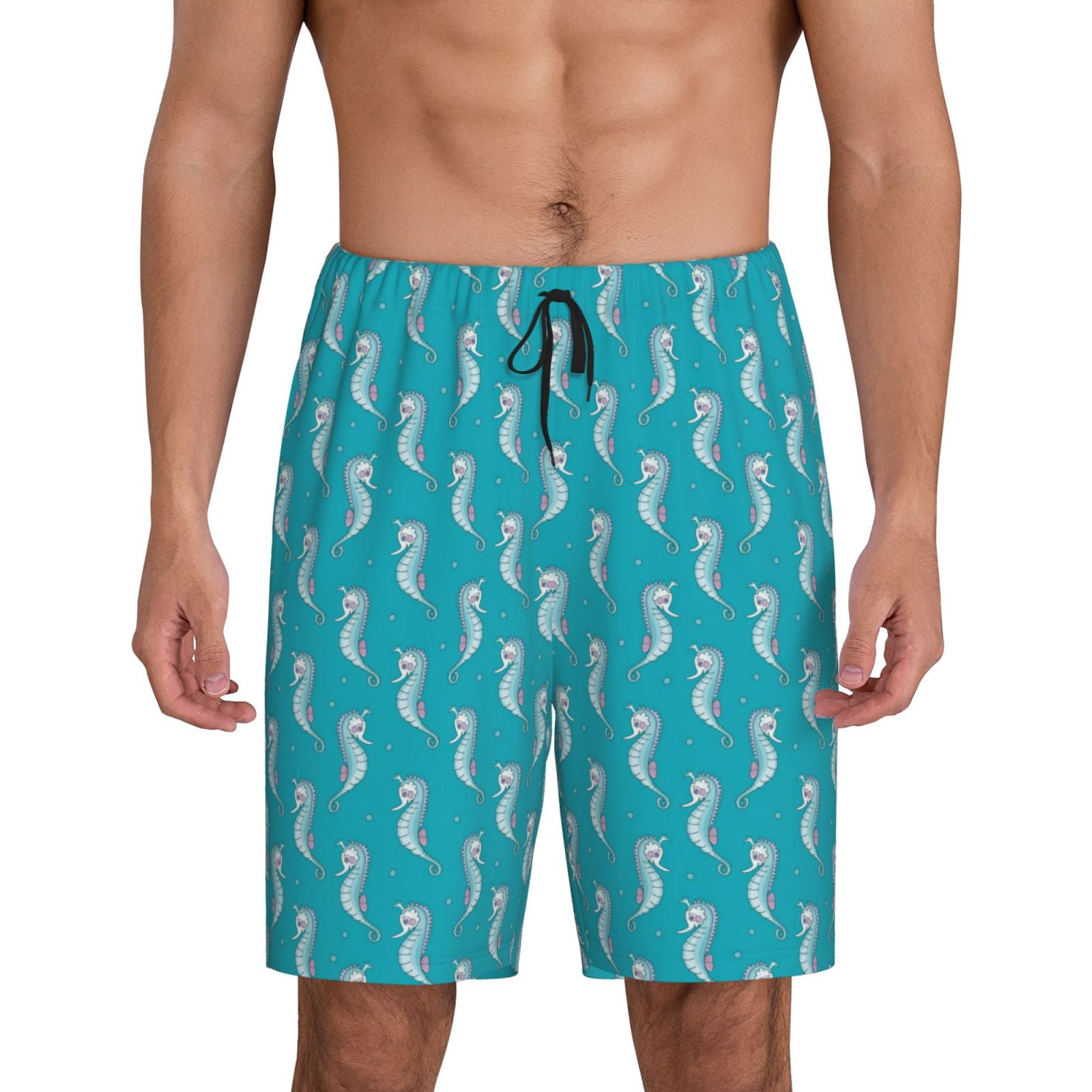 Pajama Shorts Men, Blue Sea Horses Mens Sleep Lounge Shorts, Soft Comfy ...