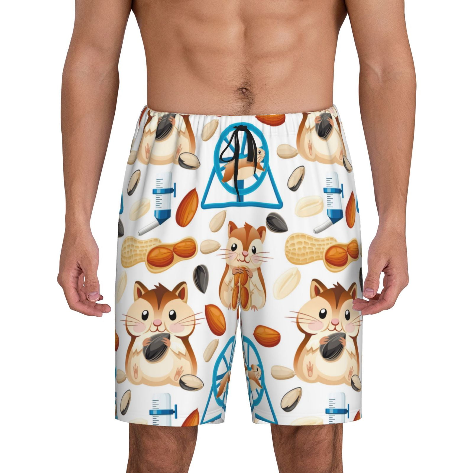 Pajama Shorts Men, Cartoon Cute Hamster Nut Peanut Mens Sleep Lounge ...