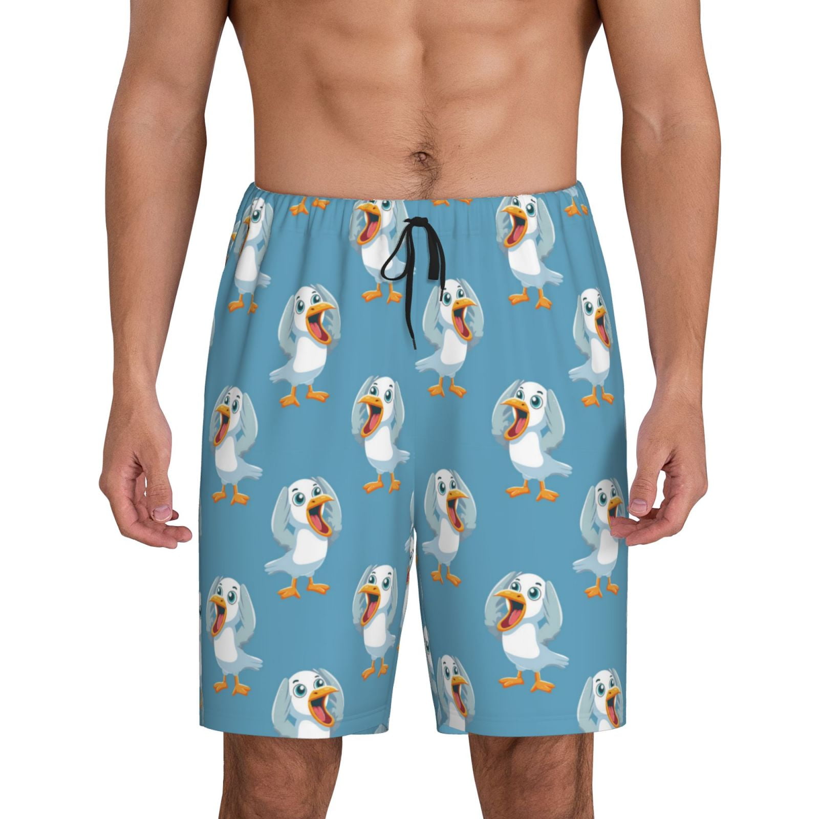 Pajama Shorts Men, Cartoon Seagull Mens Sleep Lounge Shorts, Soft Comfy ...