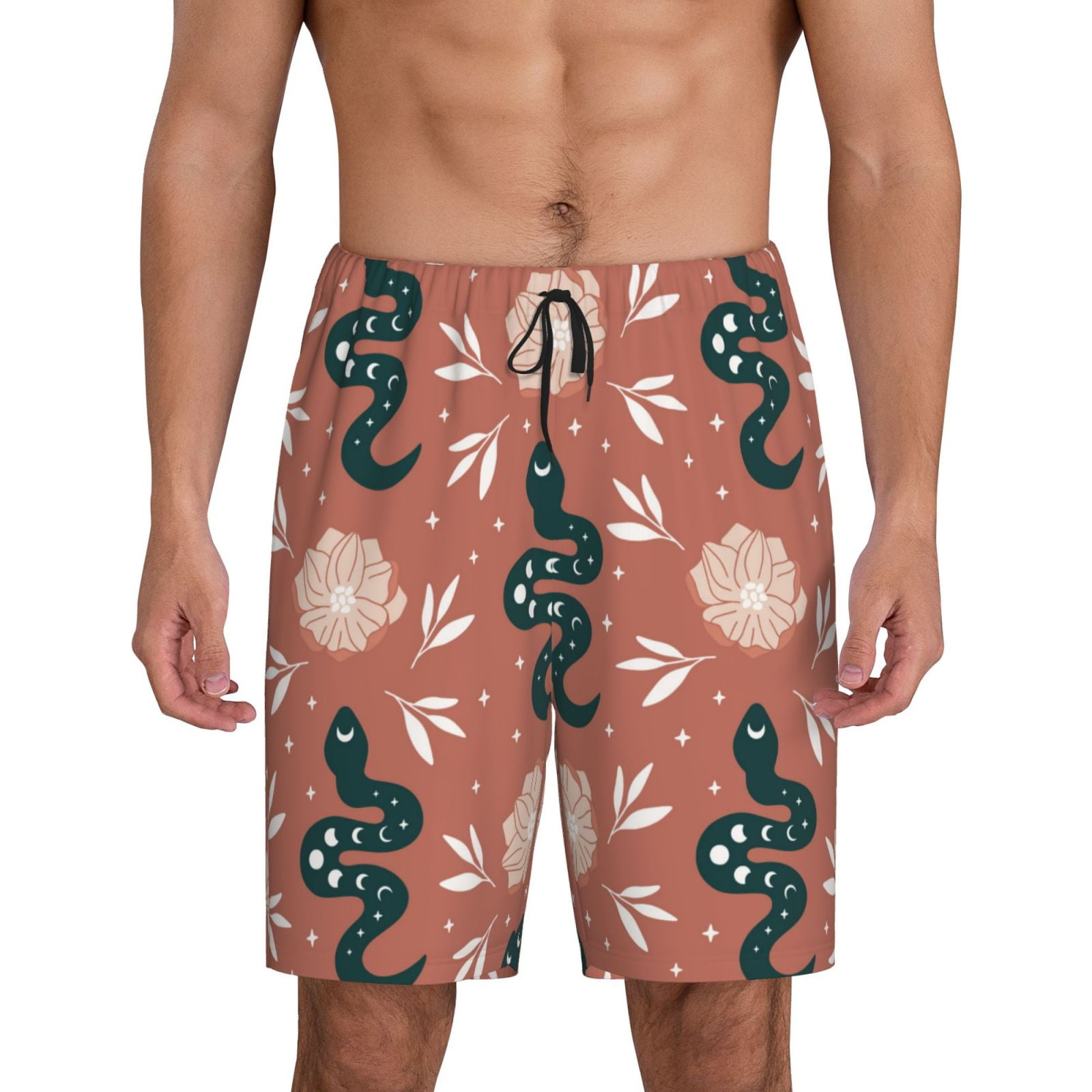 Pajama Shorts Men, Classic Cartoon Snake Flower Mens Sleep Lounge ...