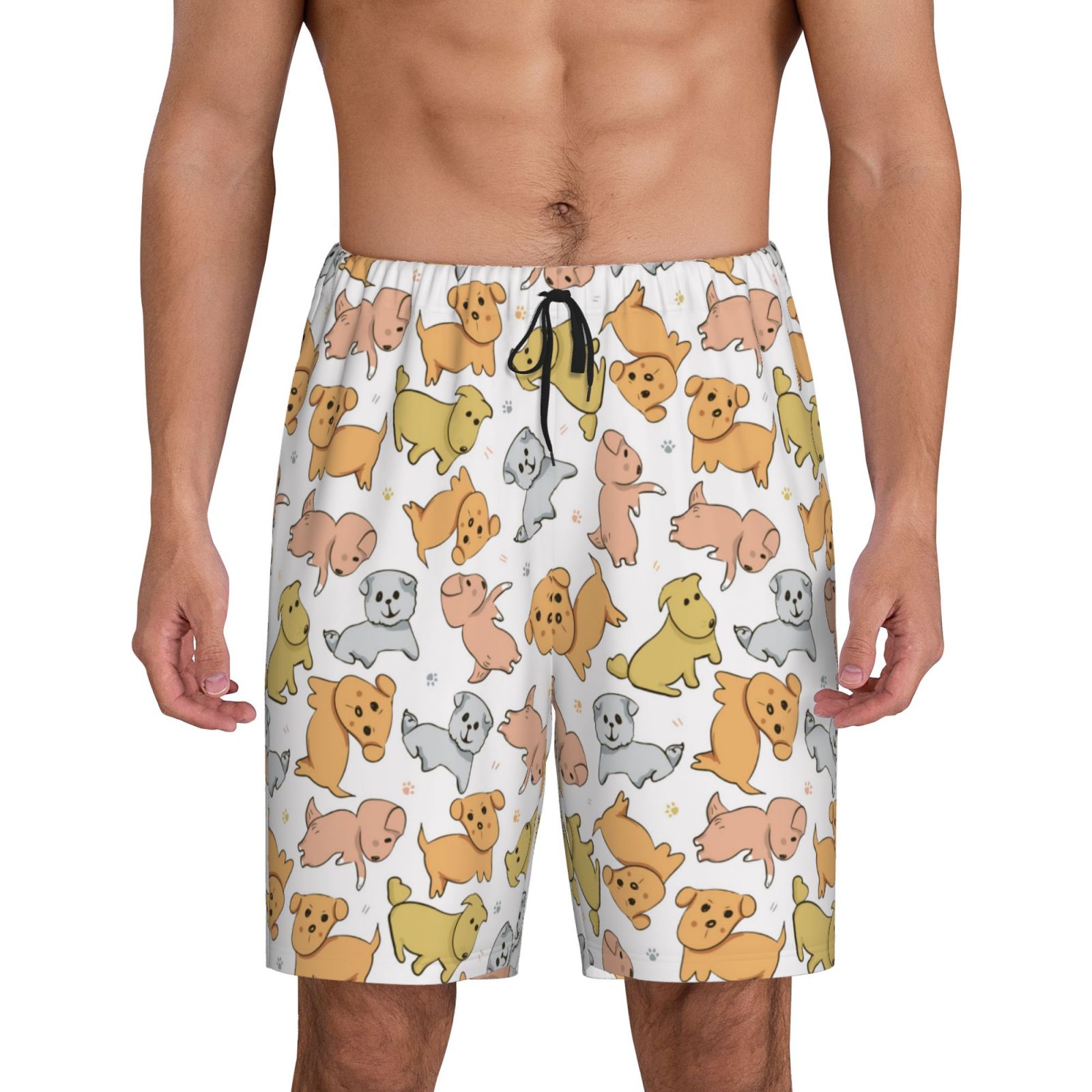 Pajama Shorts Men, Colorful Dog Puppy Cartoon Mens Sleep Lounge Shorts ...