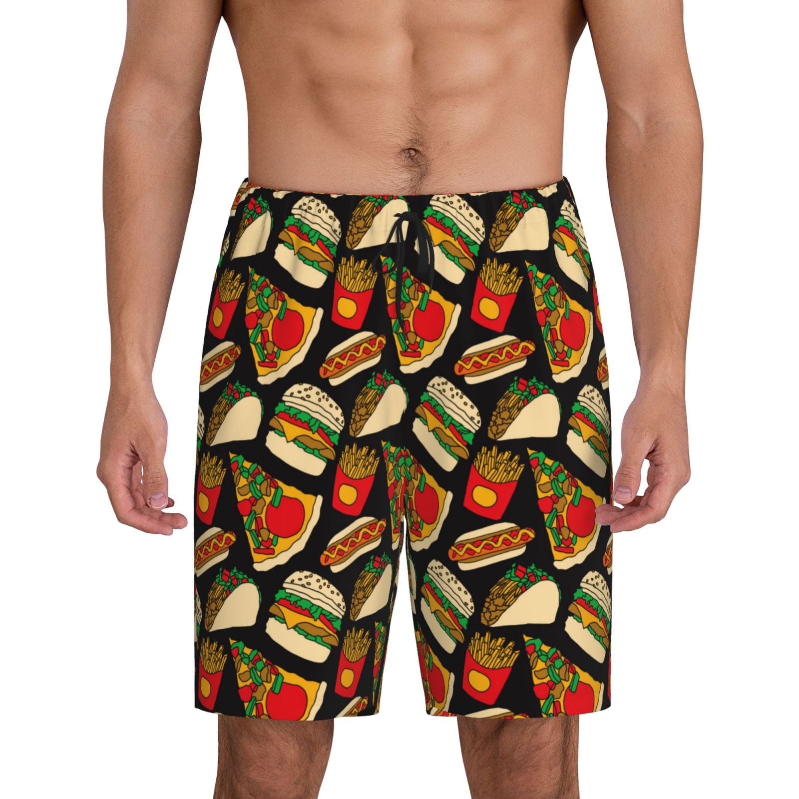 Pajama Shorts Men, Cute Food French Fries Burger Mens Sleep Lounge ...