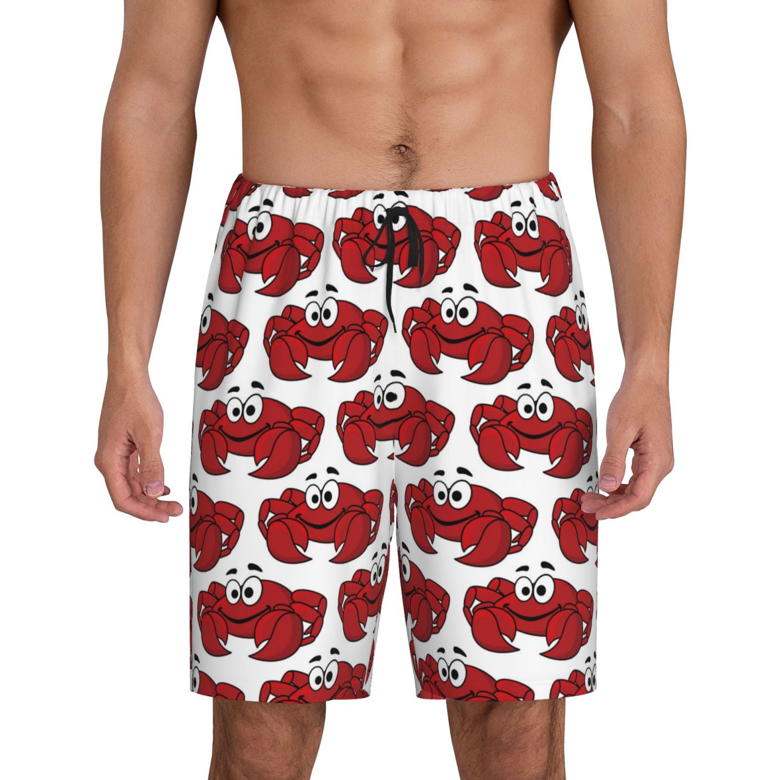 Pajama Shorts Men, Cute Red Crab Mens Sleep Lounge Shorts, Soft Comfy ...