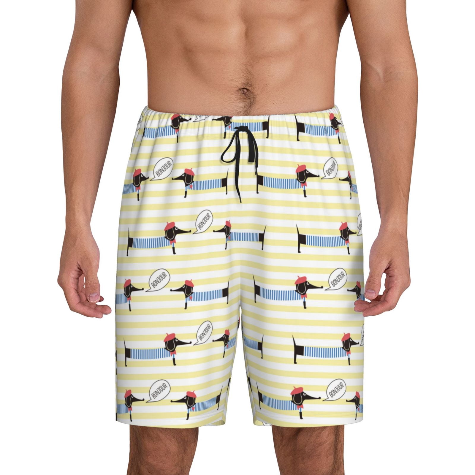 Pajama Shorts Men, Dachshund Dog Puppy Stripe Mens Sleep Lounge Shorts ...