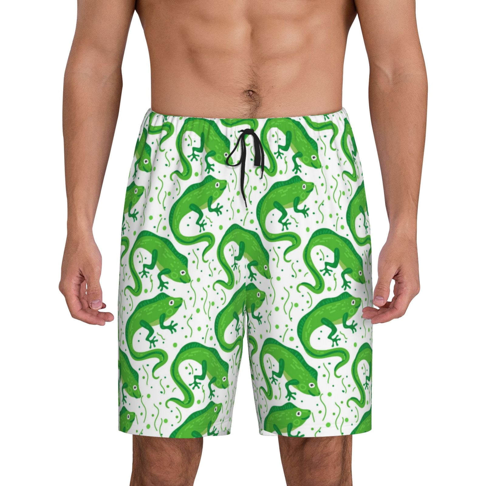 Pajama Shorts Men, Funny Chameleon Lizard Green Mens Sleep Lounge ...