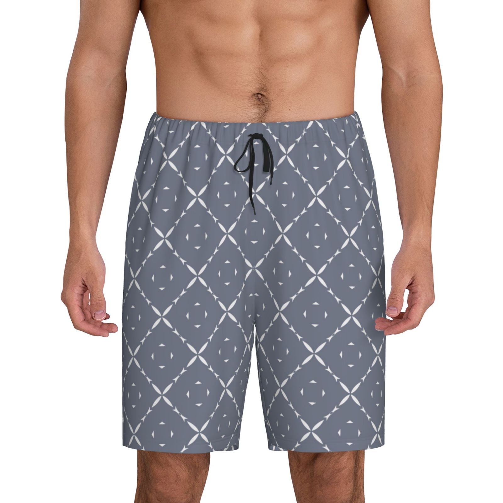Pajama Shorts Men, Gray Geometric Pattern Mens Sleep Lounge Shorts ...
