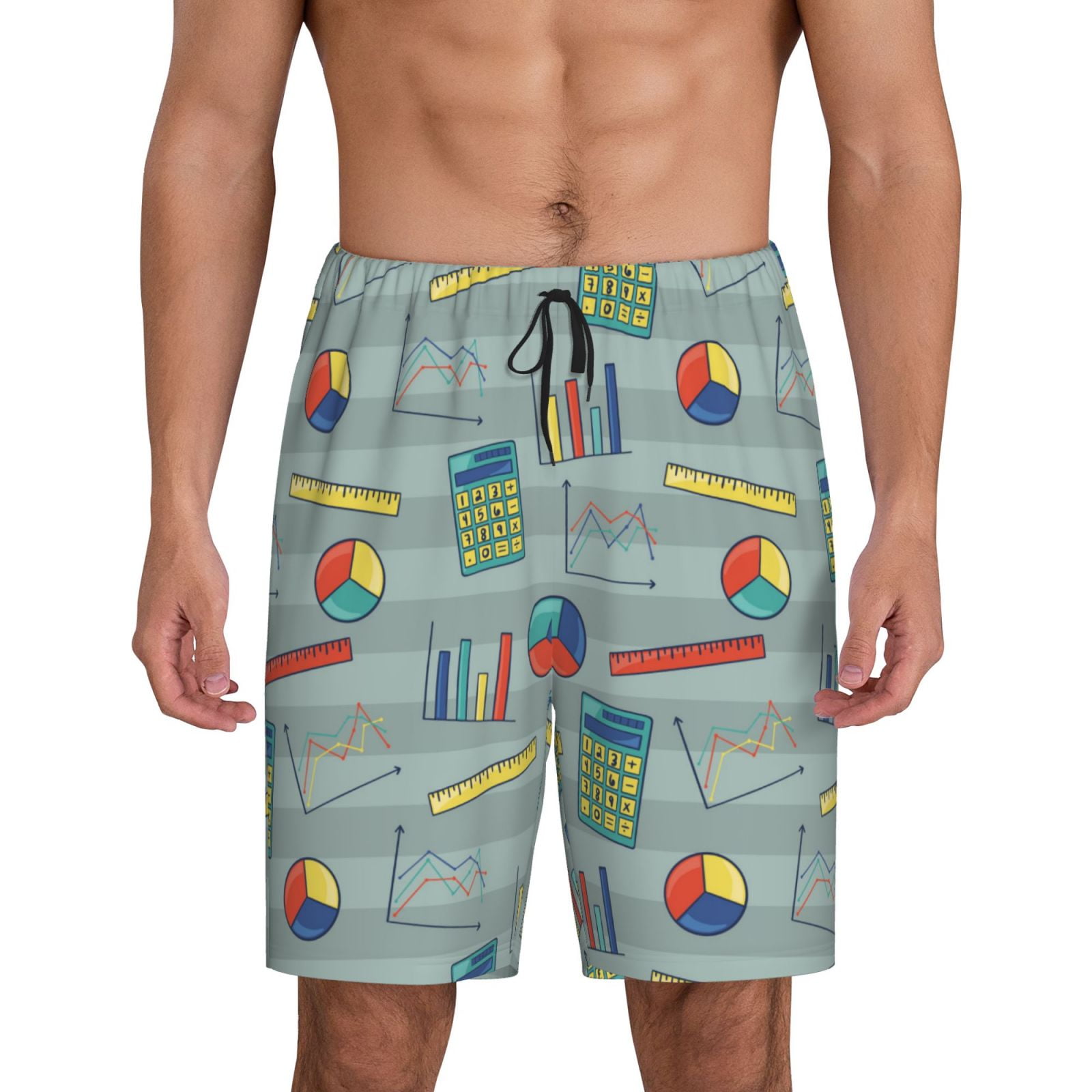 Pajama Shorts Men, Math Print Ruler Calculator Mens Sleep Lounge Shorts ...