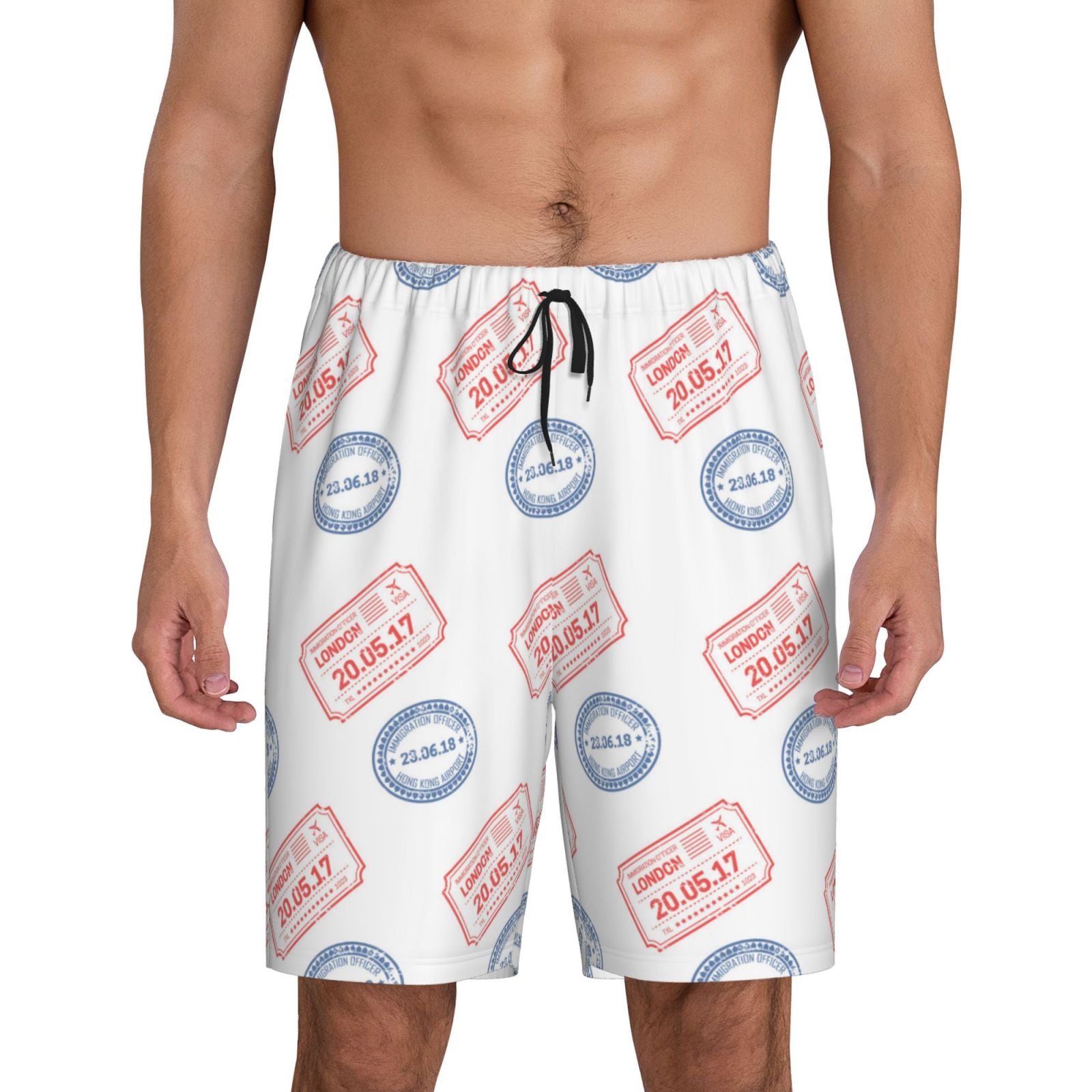 Pajama Shorts Men, Postmark Pattern Whimsical Mens Sleep Lounge Shorts ...