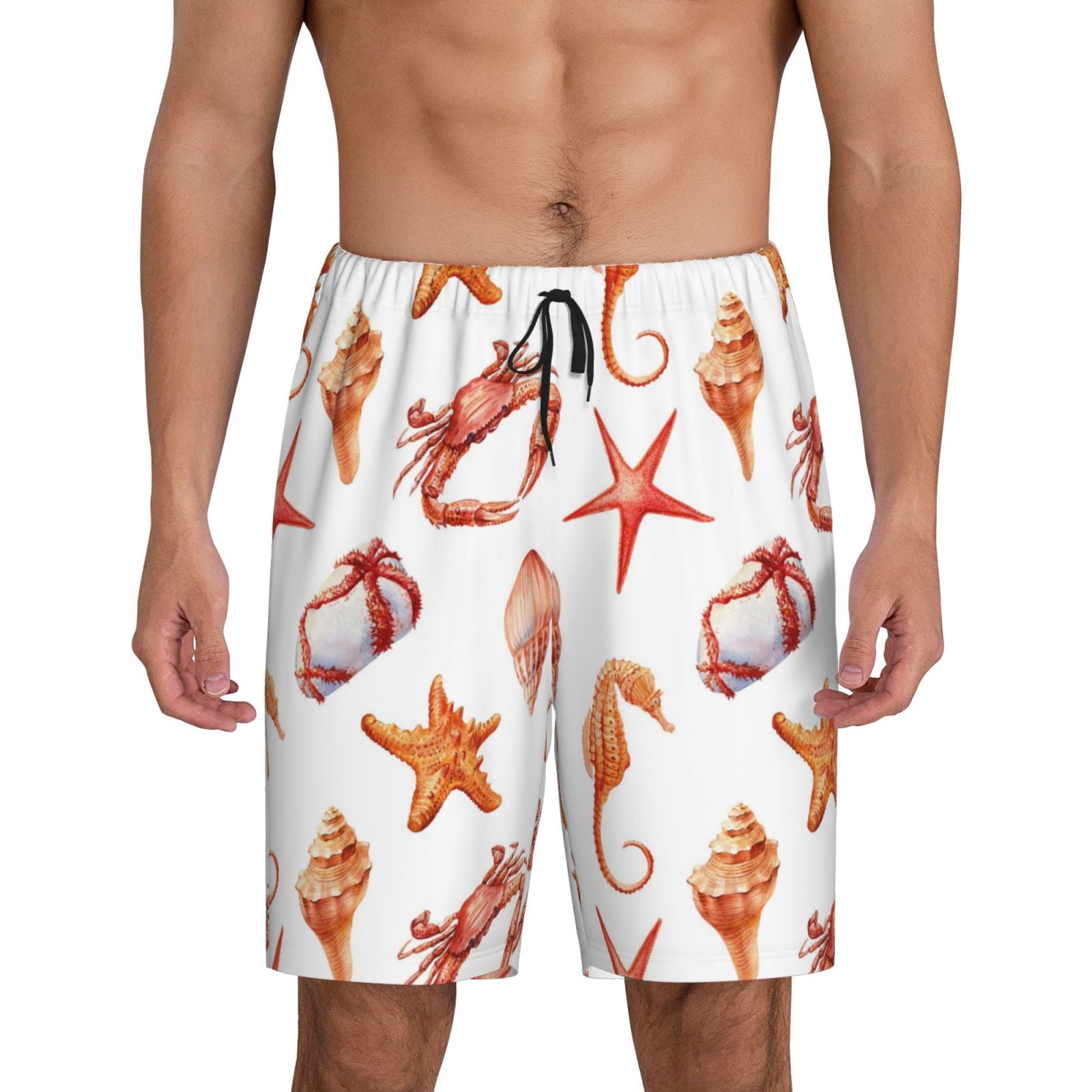 Pajama Shorts Men, Seahorse Starfish Crab Mens Sleep Lounge Shorts ...