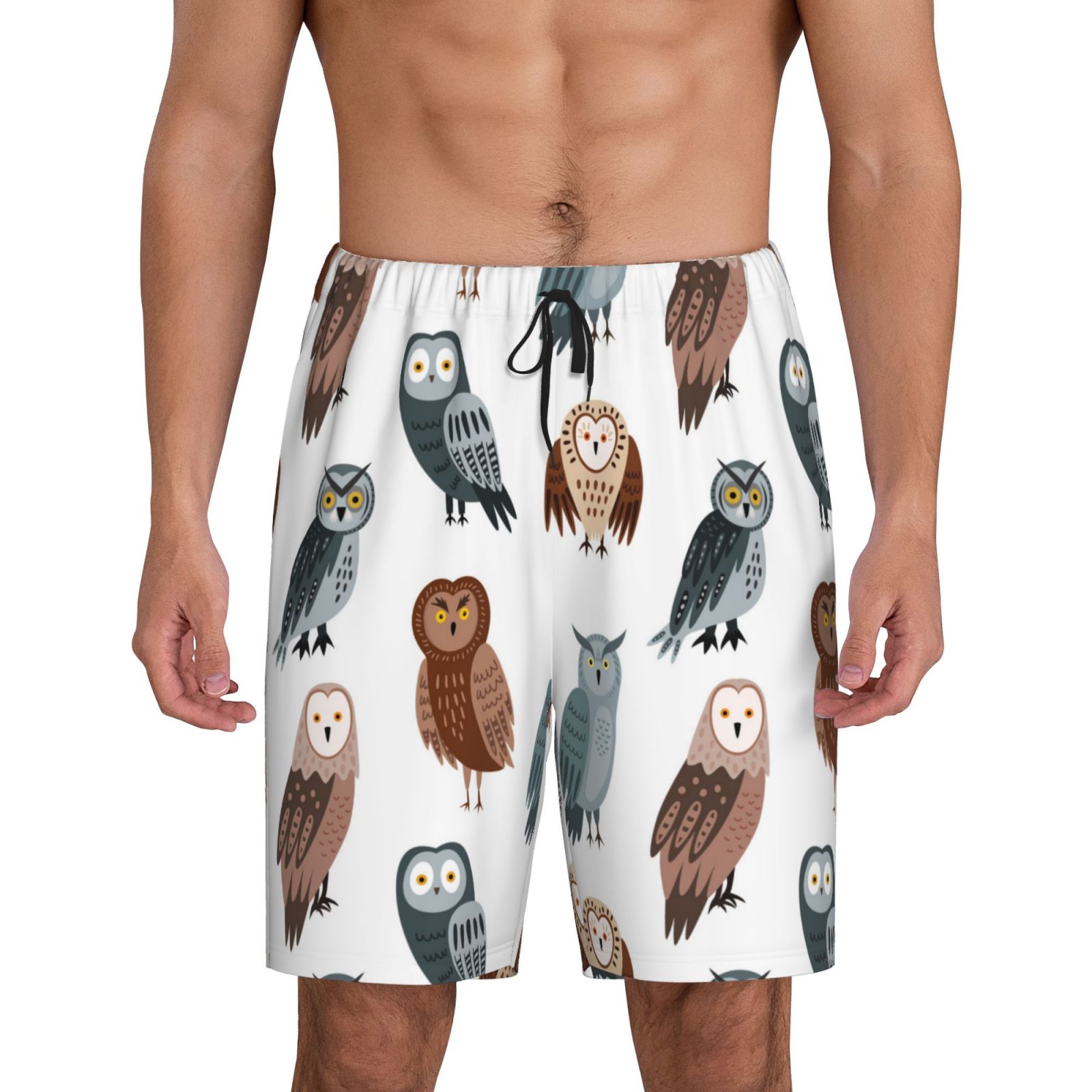 Pajama Shorts Men, Ugly Dorky Owl Mens Sleep Lounge Shorts, Soft Comfy ...