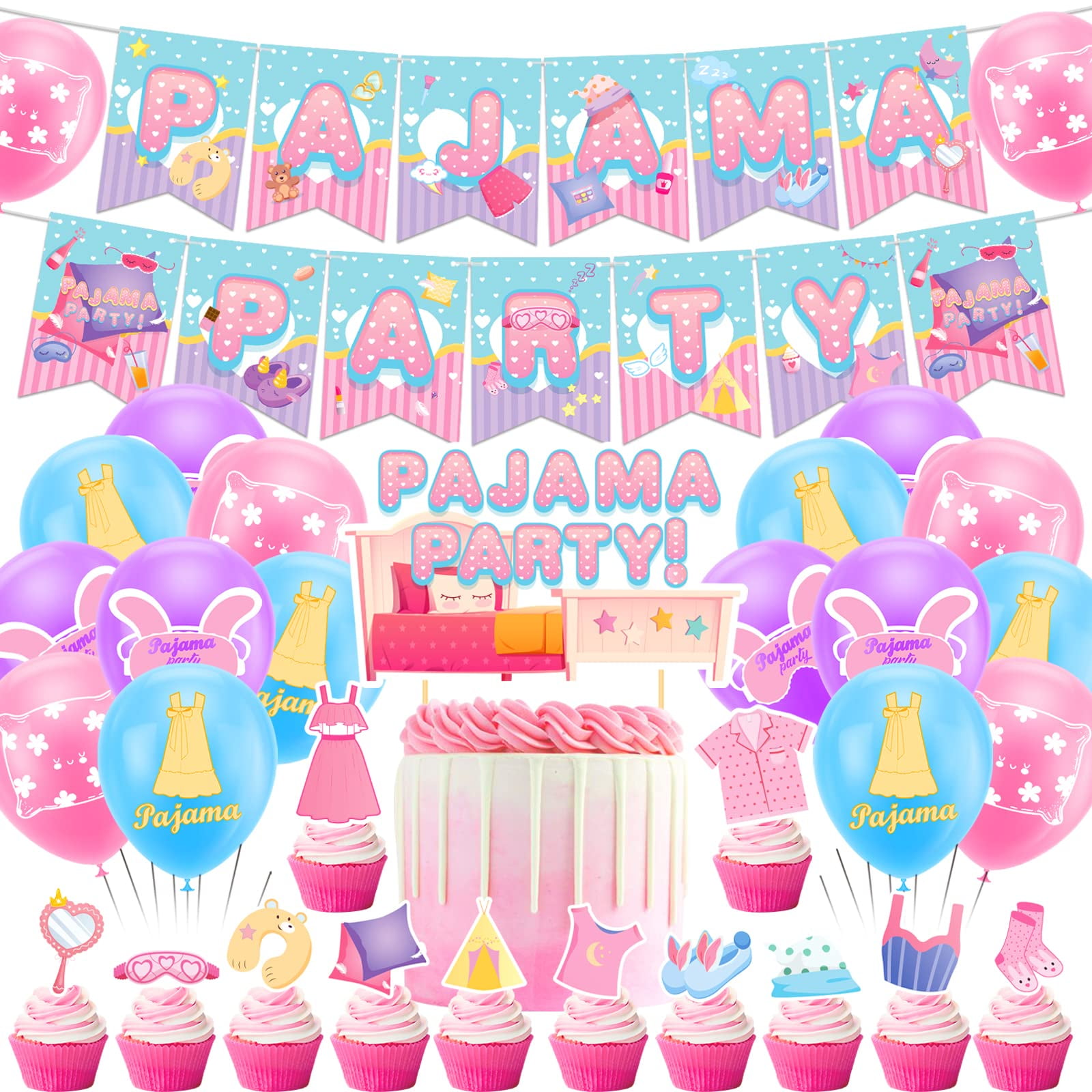 Pajama Theme Party Pajama MMF7 Slumber Party Decorations Sleepover ...