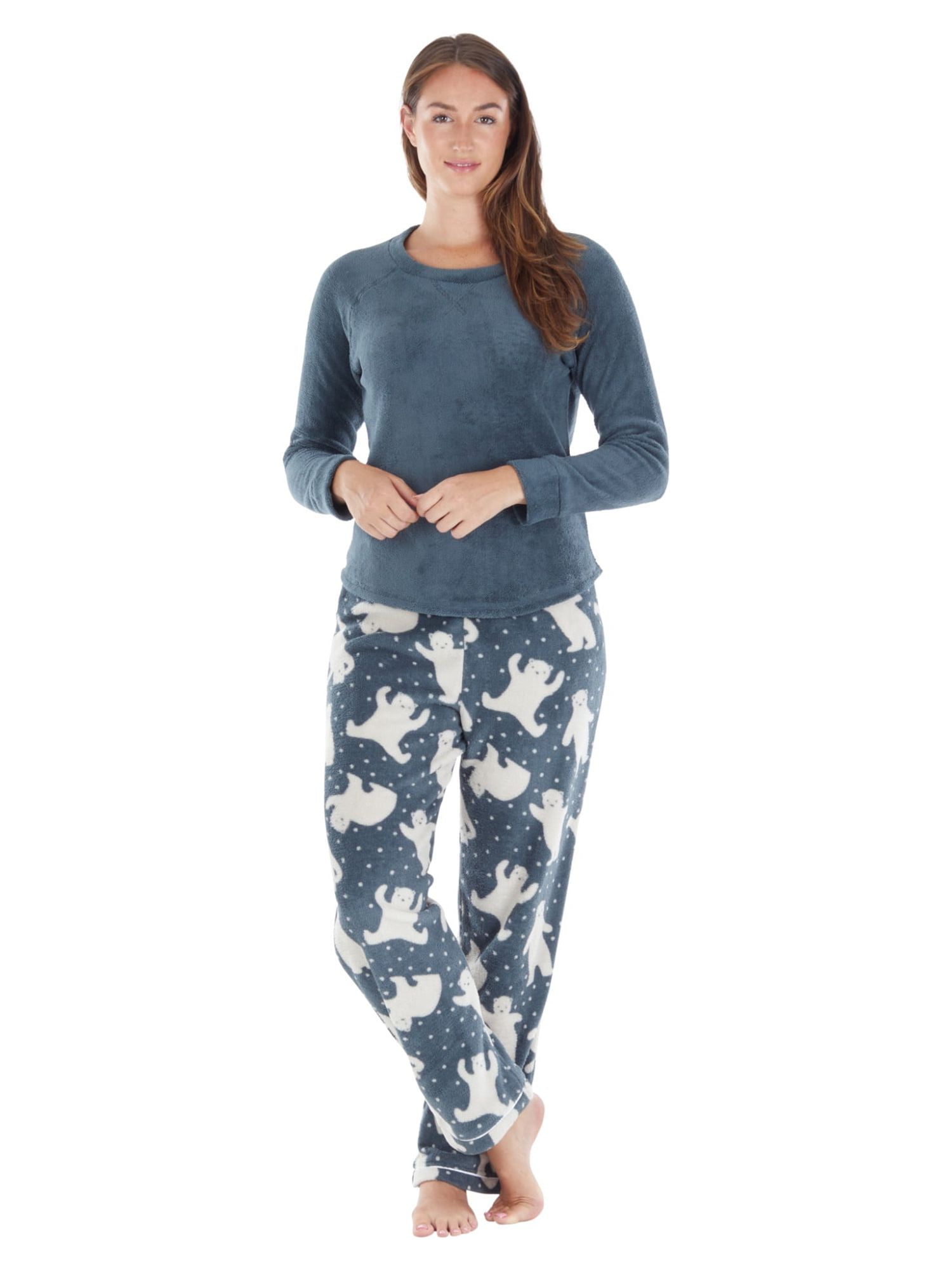 PajamaMania Women's Fleece Long Sleeve Pajama, 2-Piece Female PJ Set ...