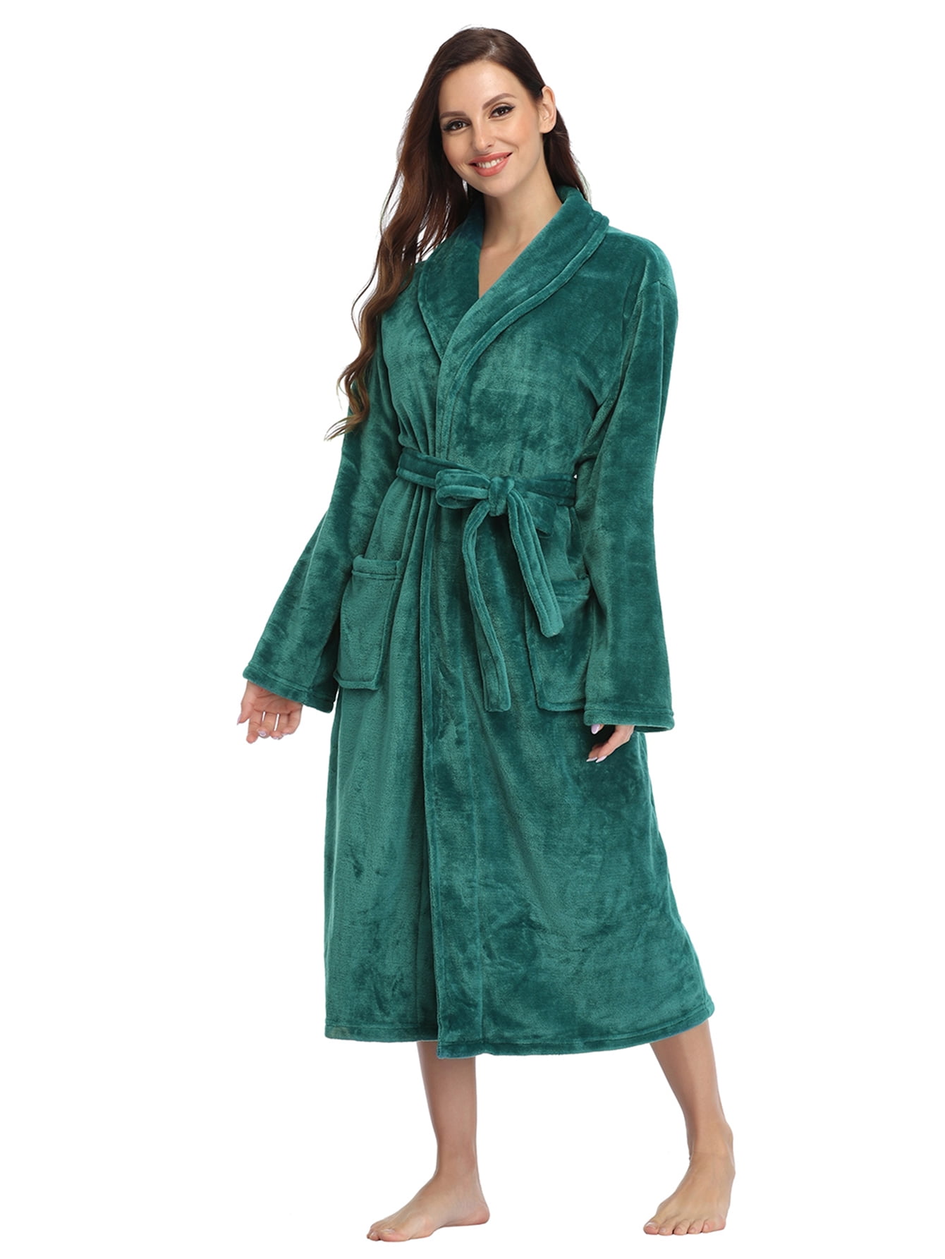 PajamaX Fleece Womens Bathrobe, Long Plush Robes for Women, Two Side ...