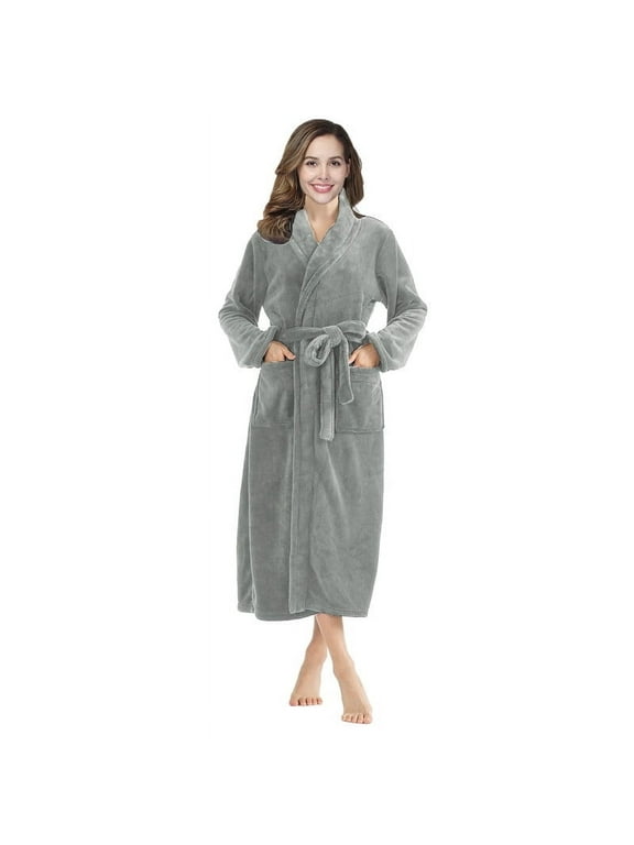 AMITOFO Women's Lightweight Fleece Long Robe, Sherpa Trim, Plush ...