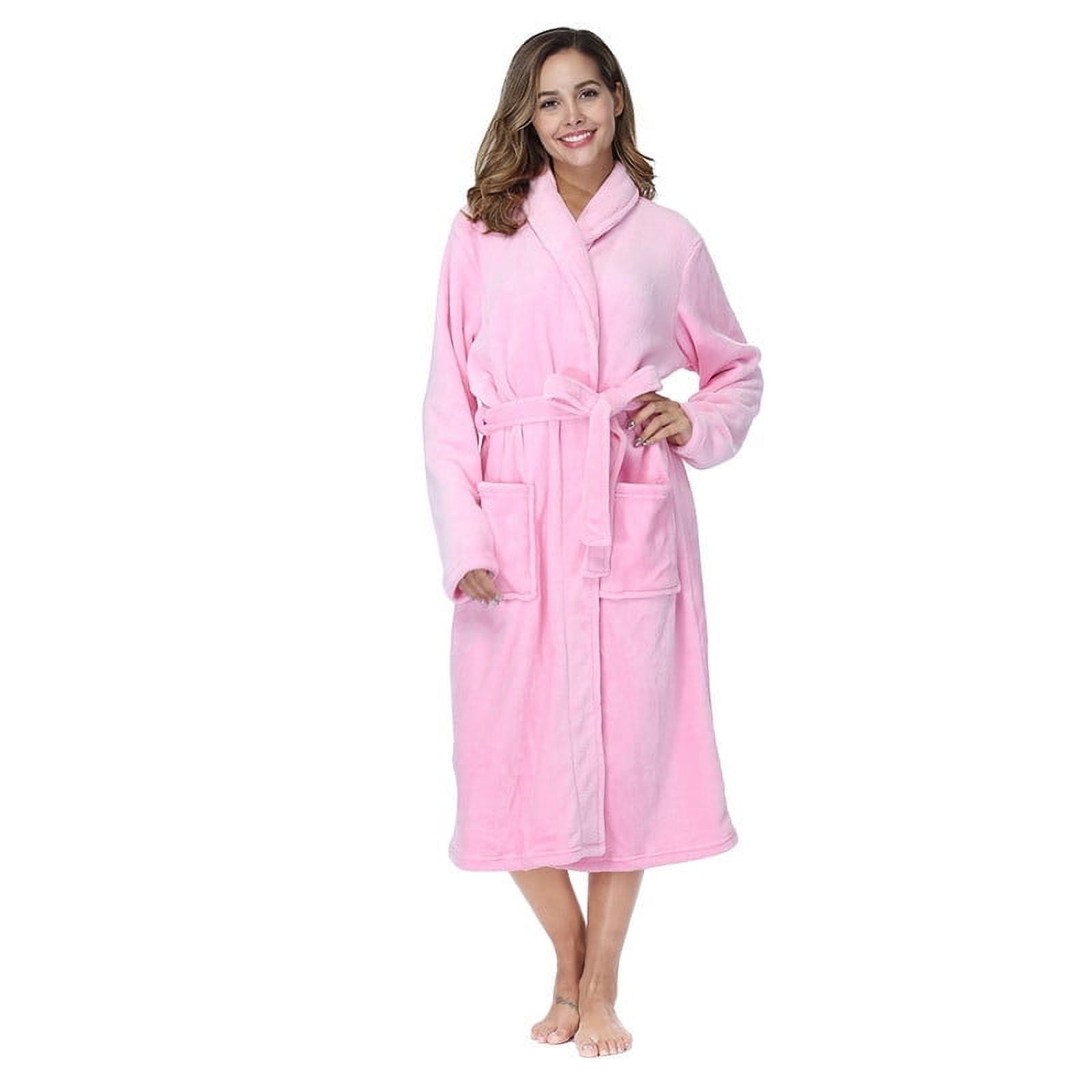PajamaX Fleece Womens Bathrobe, Long Plush Robes for Women, Two Side Pockets and Belts, Warm and ...