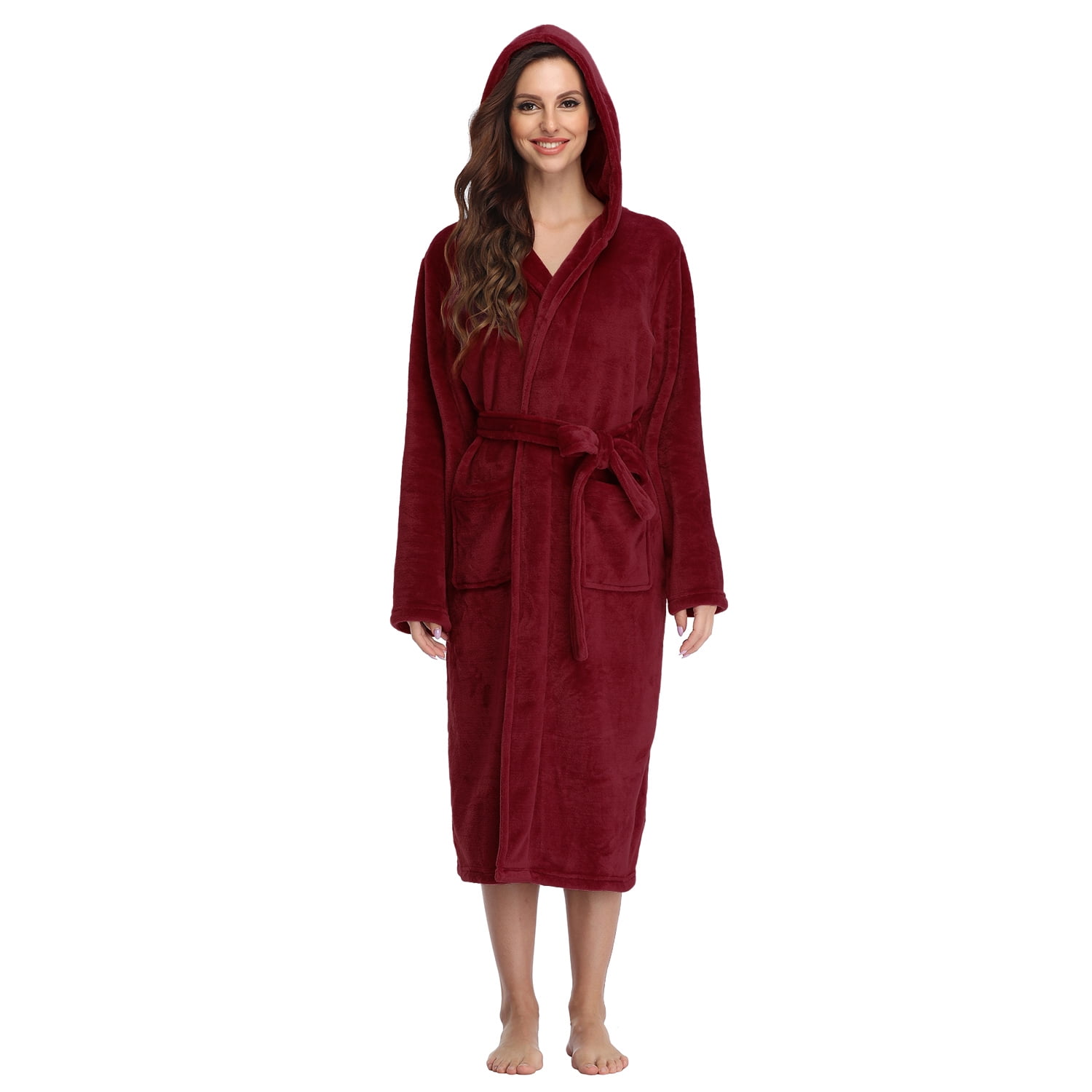 PajamaX Hooded Womens Robe, Long Plush Robes for Women with Two Side ...