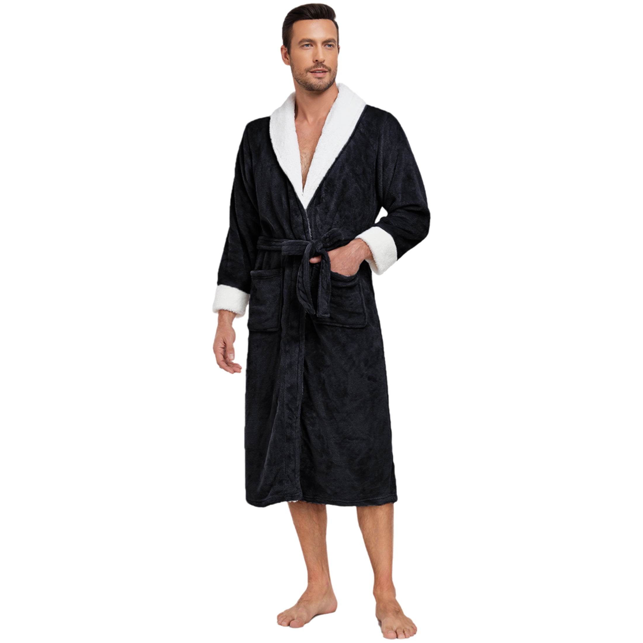 PajamaX Luxurious Mens Shawl Collar Plush Fleece Bathrobe Cozy Warm ...