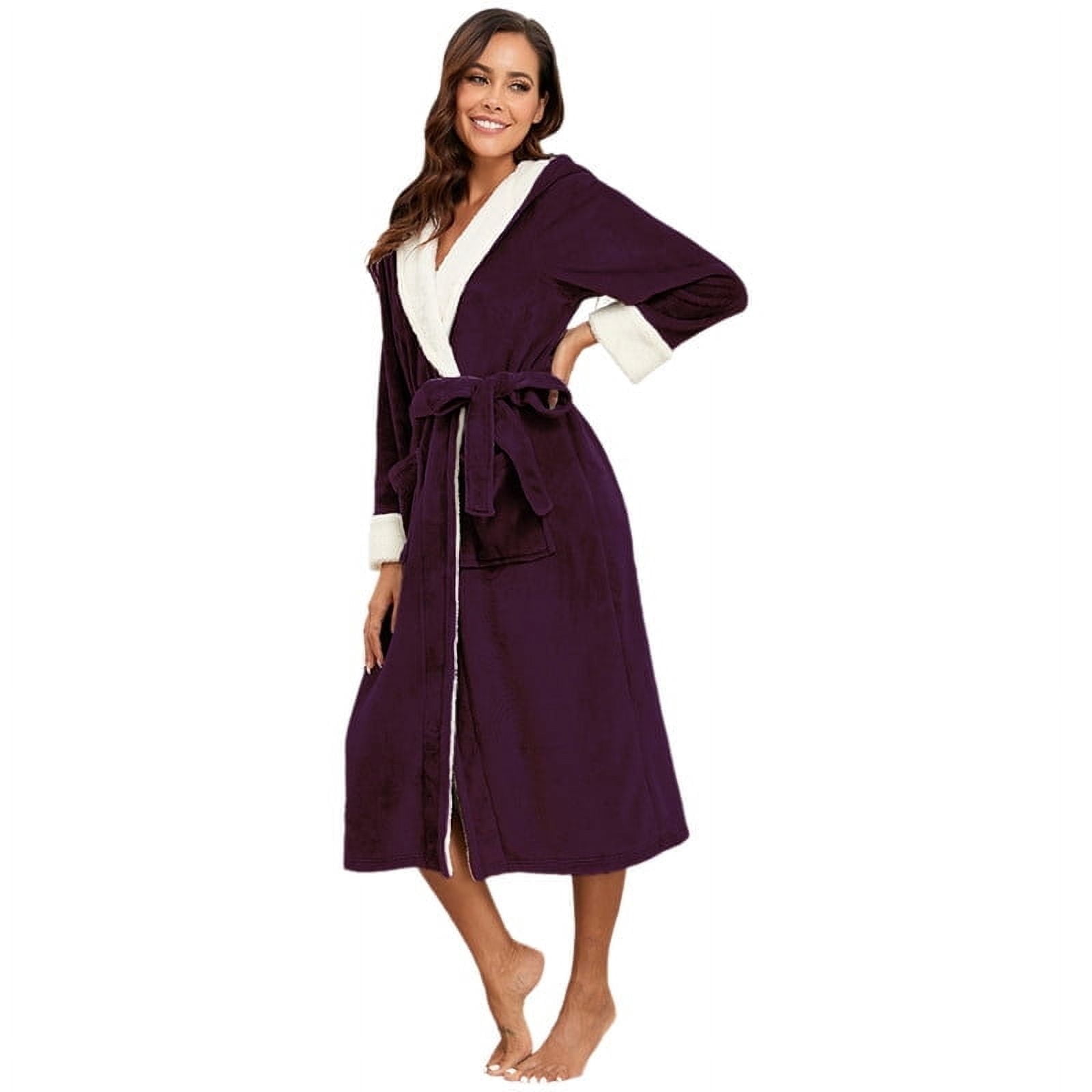 PajamaX Women's Fleece Hooded Bathrobe Soft Plush Long Spa Robe ...