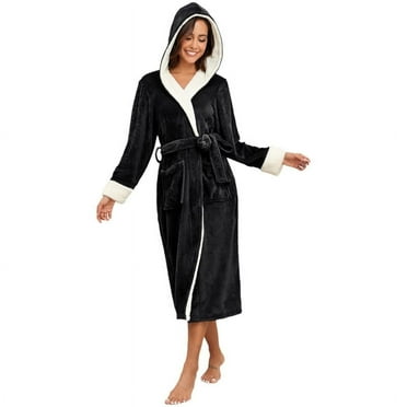 Hvyesh Women's Plus Size Robe Fleece Hooded Bathrobe Soft Plush Long ...