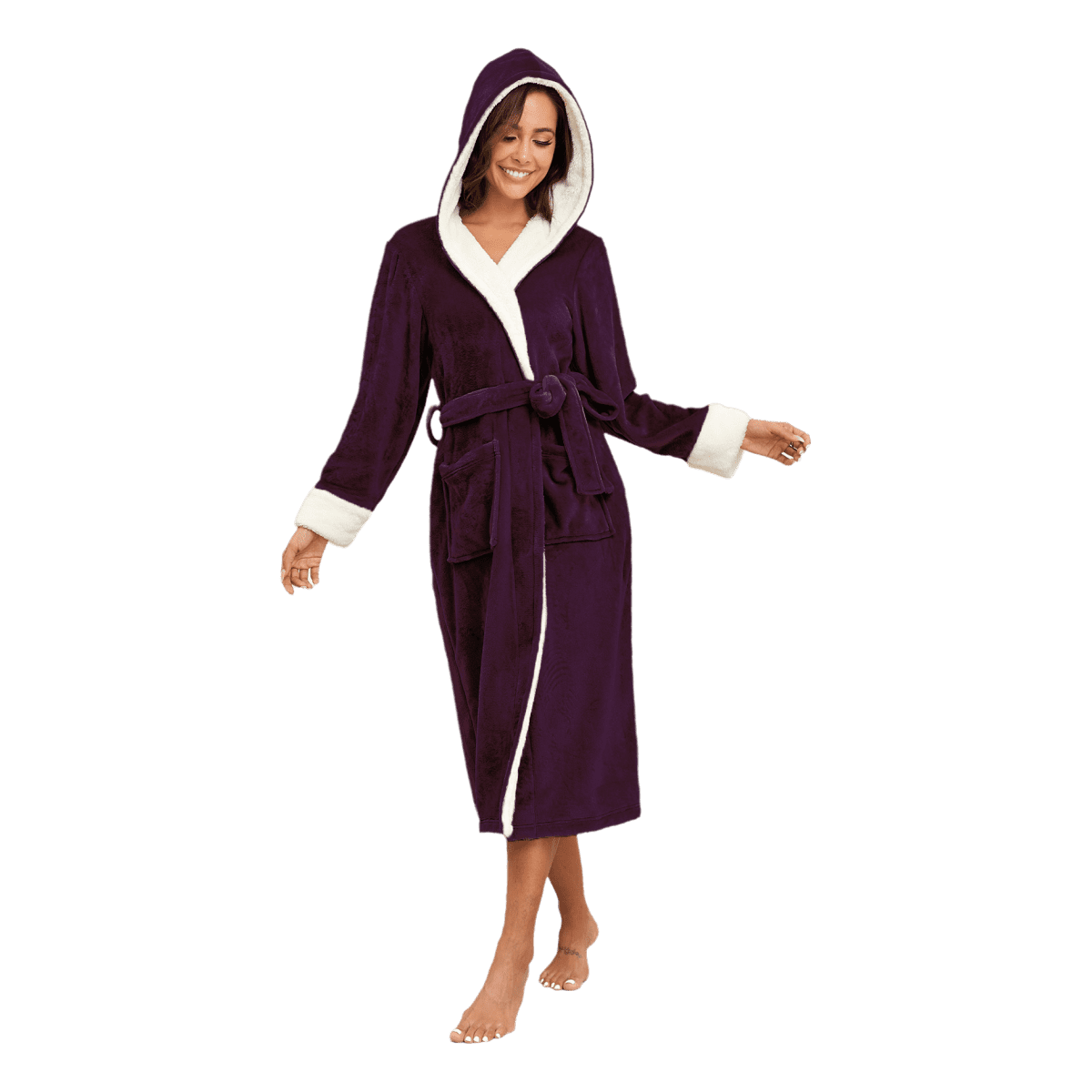 PajamaX Women's Fleece Hooded Bathrobe Soft Plush Long Spa Robe ...