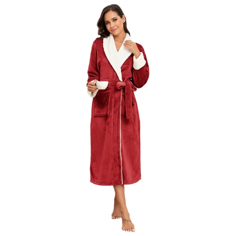 PajamaX Women's Fleece Shawl Collar Bathrobe Plush Soft Long Spa Robe ...