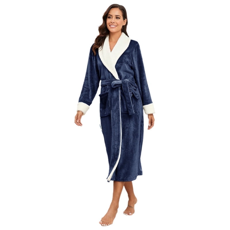 PajamaX Women's Fleece Shawl Collar Bathrobe Plush Soft Long Spa Robe ...