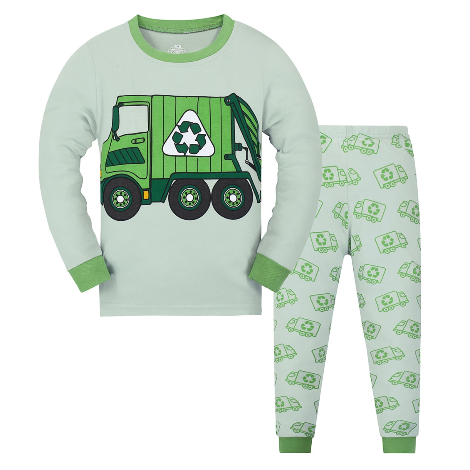 Pajamas for Boys 10-12 Cotton Tractor Printed Long Sleeve Top & Pants ...