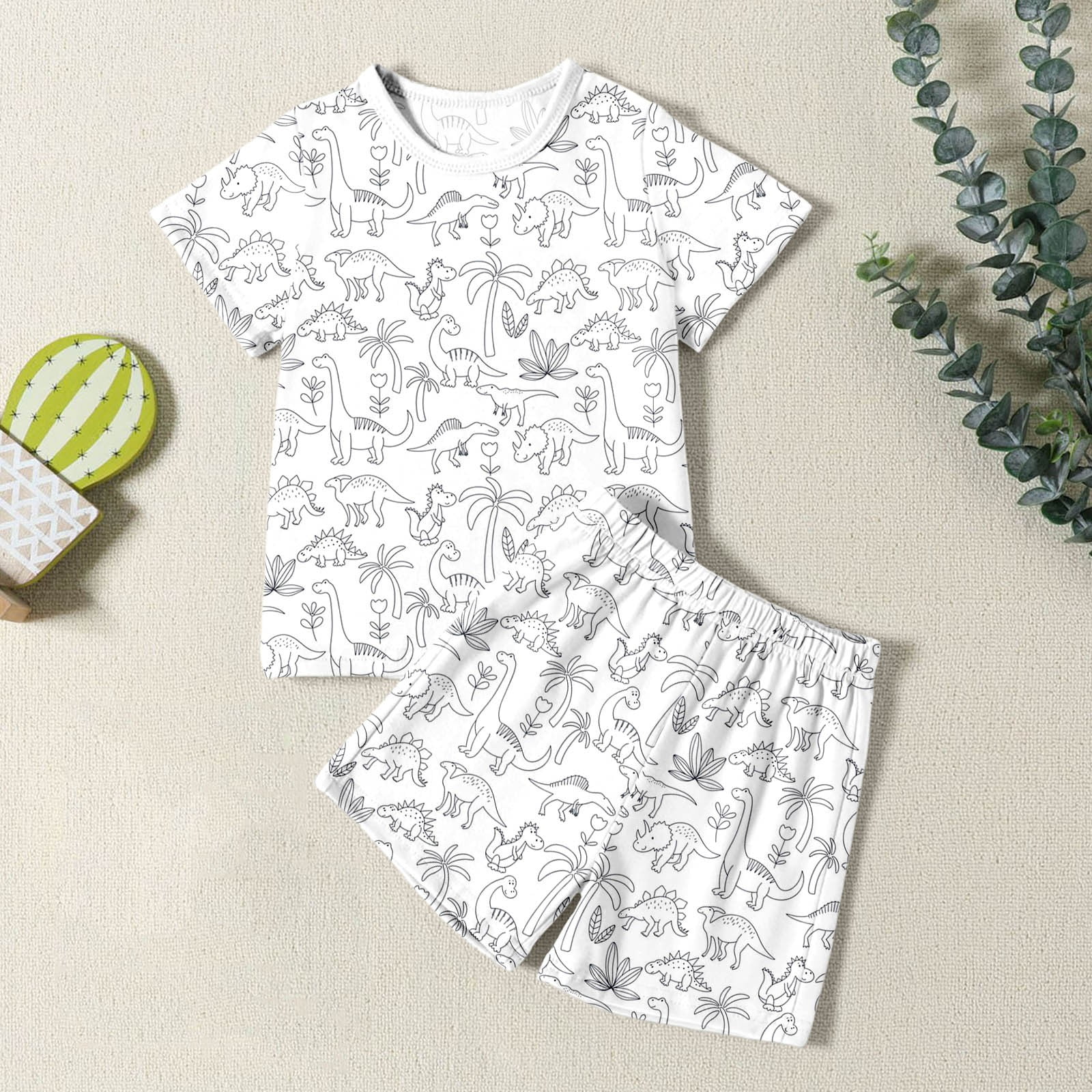 Pajamas for Boys Kids Boys and Girls Summer Dinosaur Sketch Print ...