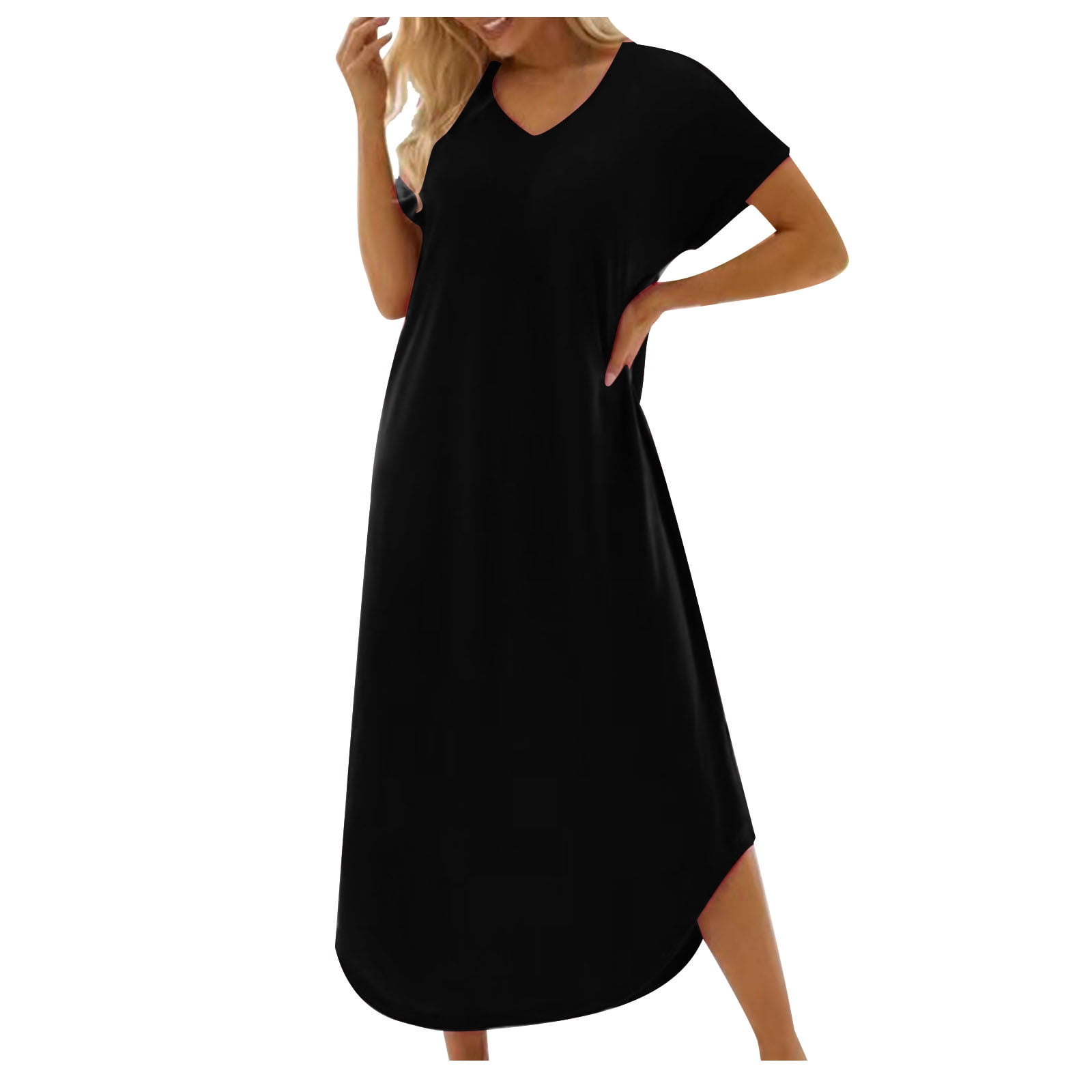 Pajamas Dresses for Women Short Sleeve Sleepwear Long Dress Pjs ...
