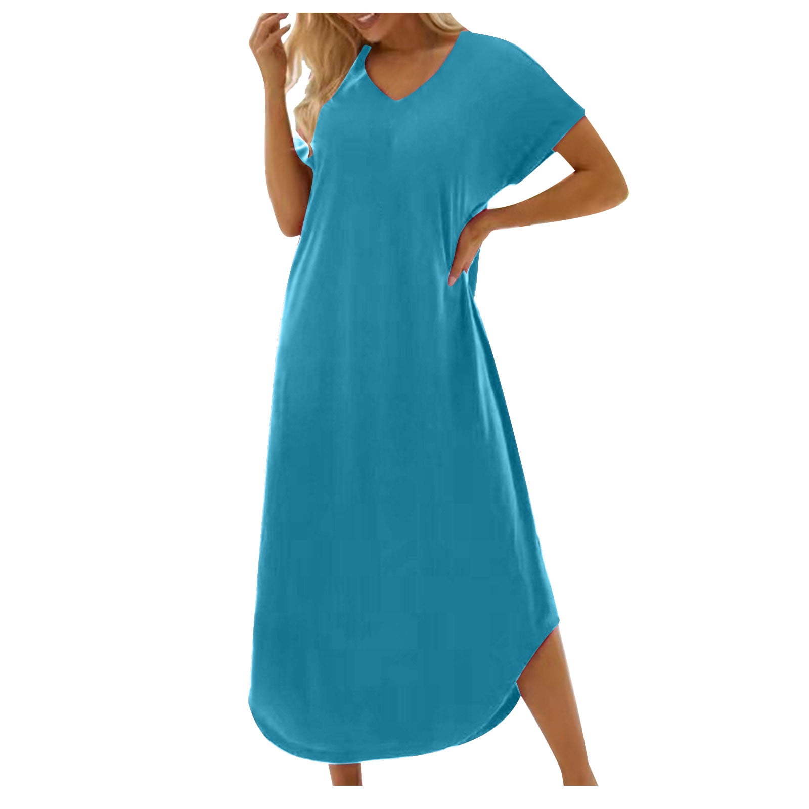 Pajamas Dresses for Women Short Sleeve Sleepwear Long Dress Pjs ...