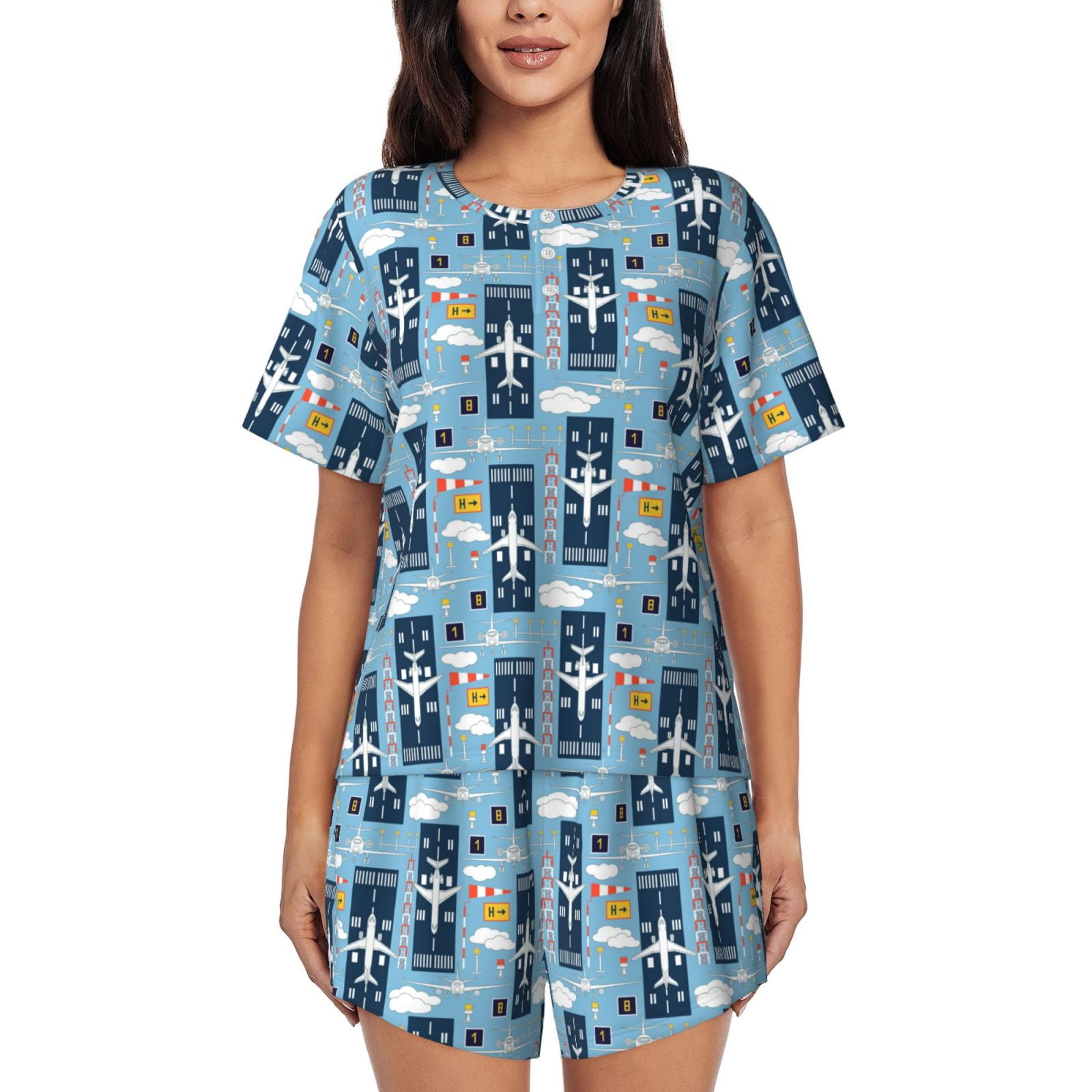 Pajamas For Women Set, Airplanes And Aviation Signs Pj Lounge Sets For ...
