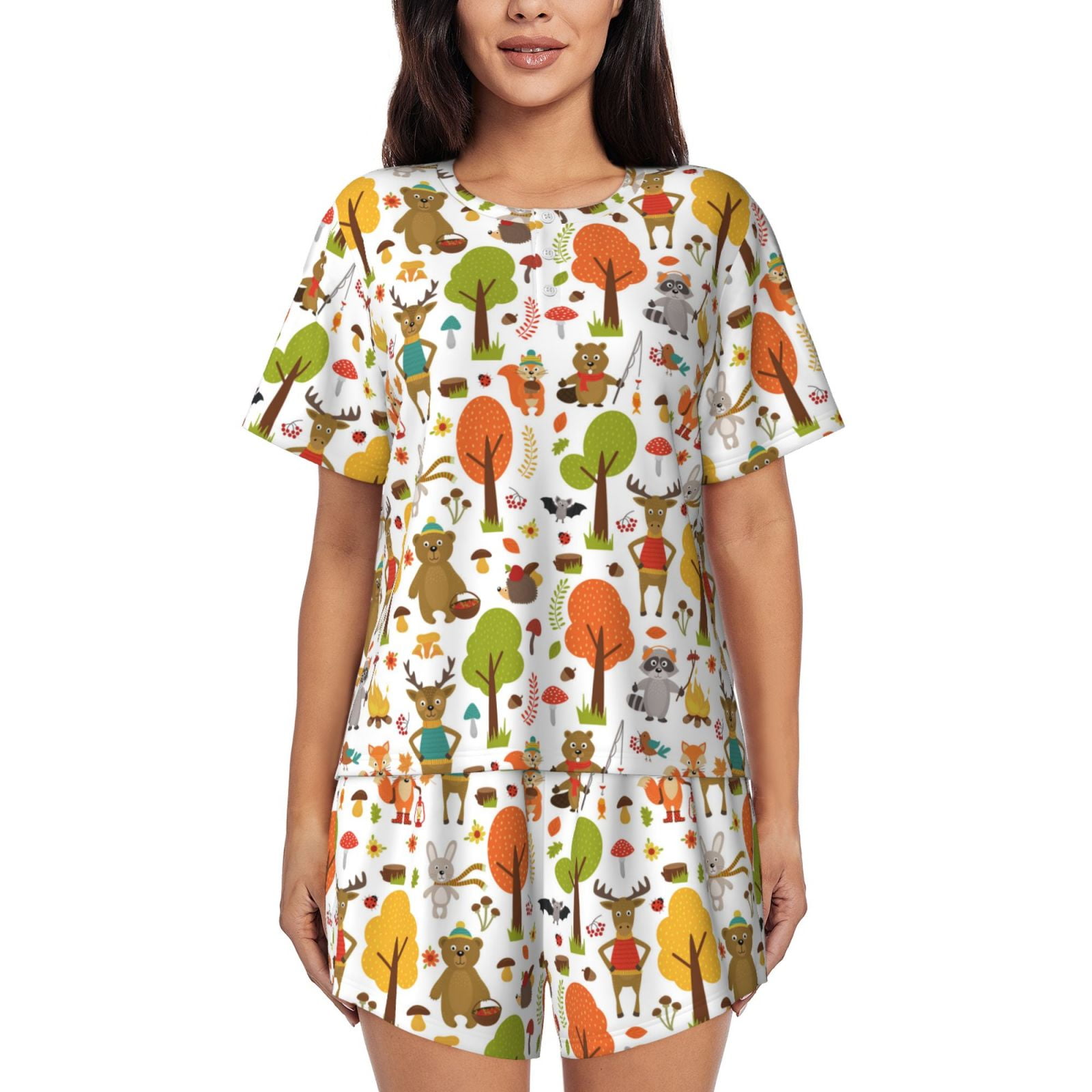 Pajamas For Women Set, Animals Forest Pj Lounge Sets For Women 2 Piece ...