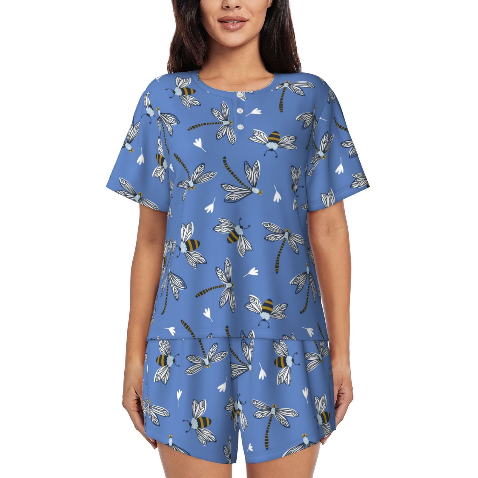 Pajamas For Women Set, Bee Dragonfly Blue Pj Lounge Sets For Women 2 ...