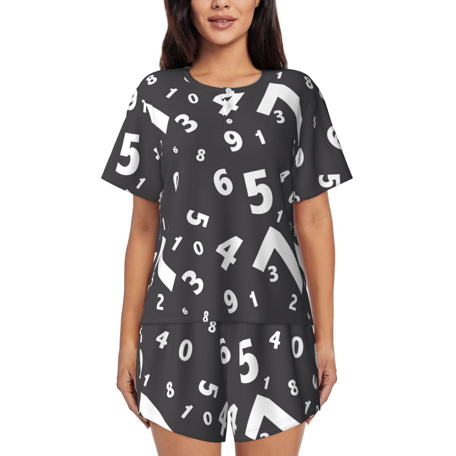 Pajamas For Women Set, Black Math Number Pj Lounge Sets For Women 2 ...