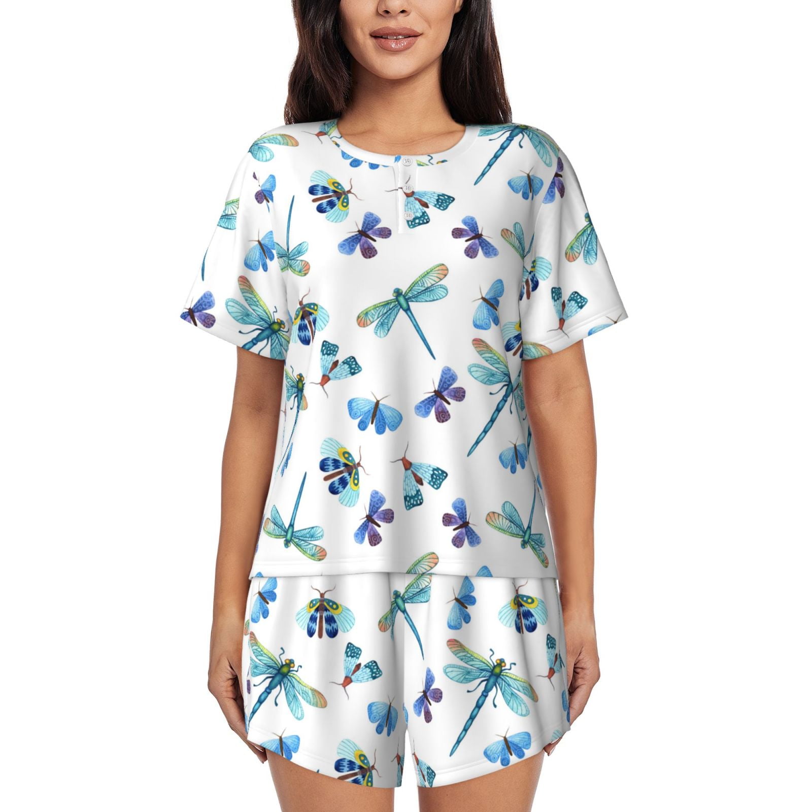 Pajamas For Women Set, Blue Dragonfly Moth Butterfly Pj Lounge Sets For ...