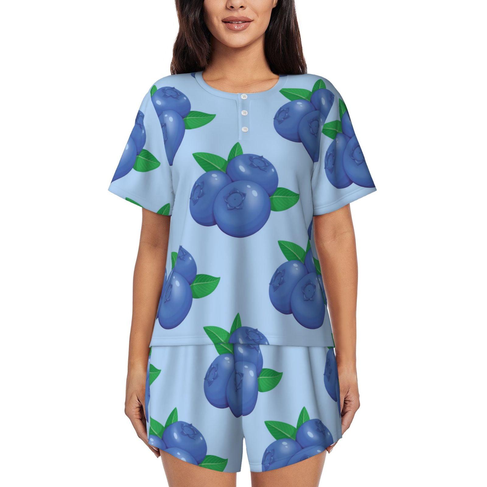 Pajamas For Women Set, Blueberry Print Blue Pj Lounge Sets For Women 2 ...