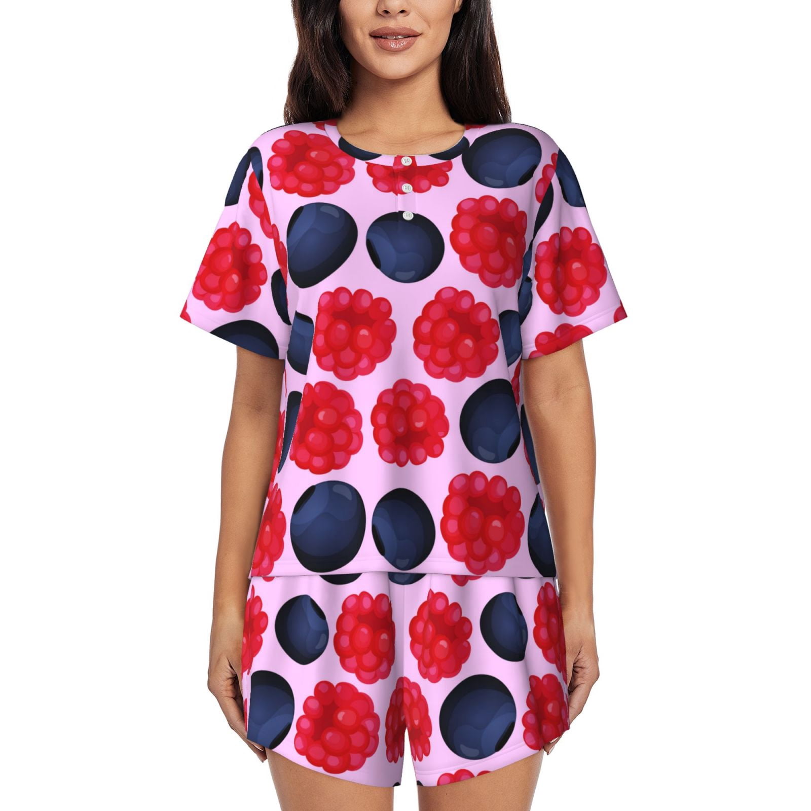 Pajamas For Women Set, Blueberry Print Red Pj Lounge Sets For Women 2 ...