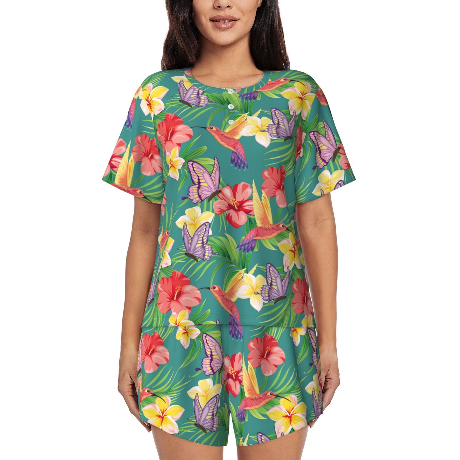 Pajamas For Women Set, Butterfly Hummingbird Flower Pj Lounge Sets For ...