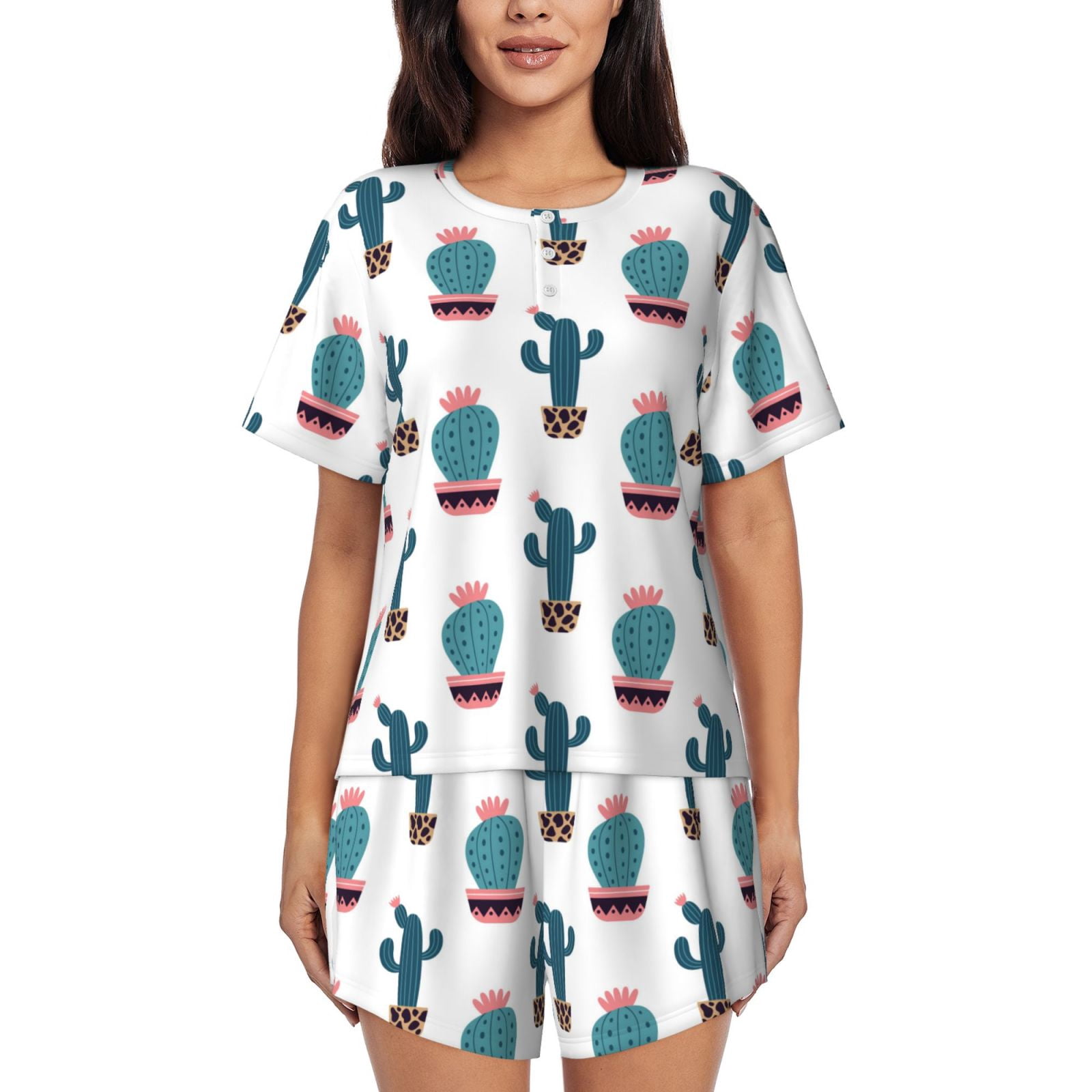 Pajamas For Women Set, Cactus Leopard Potted Plant Pj Lounge Sets For ...