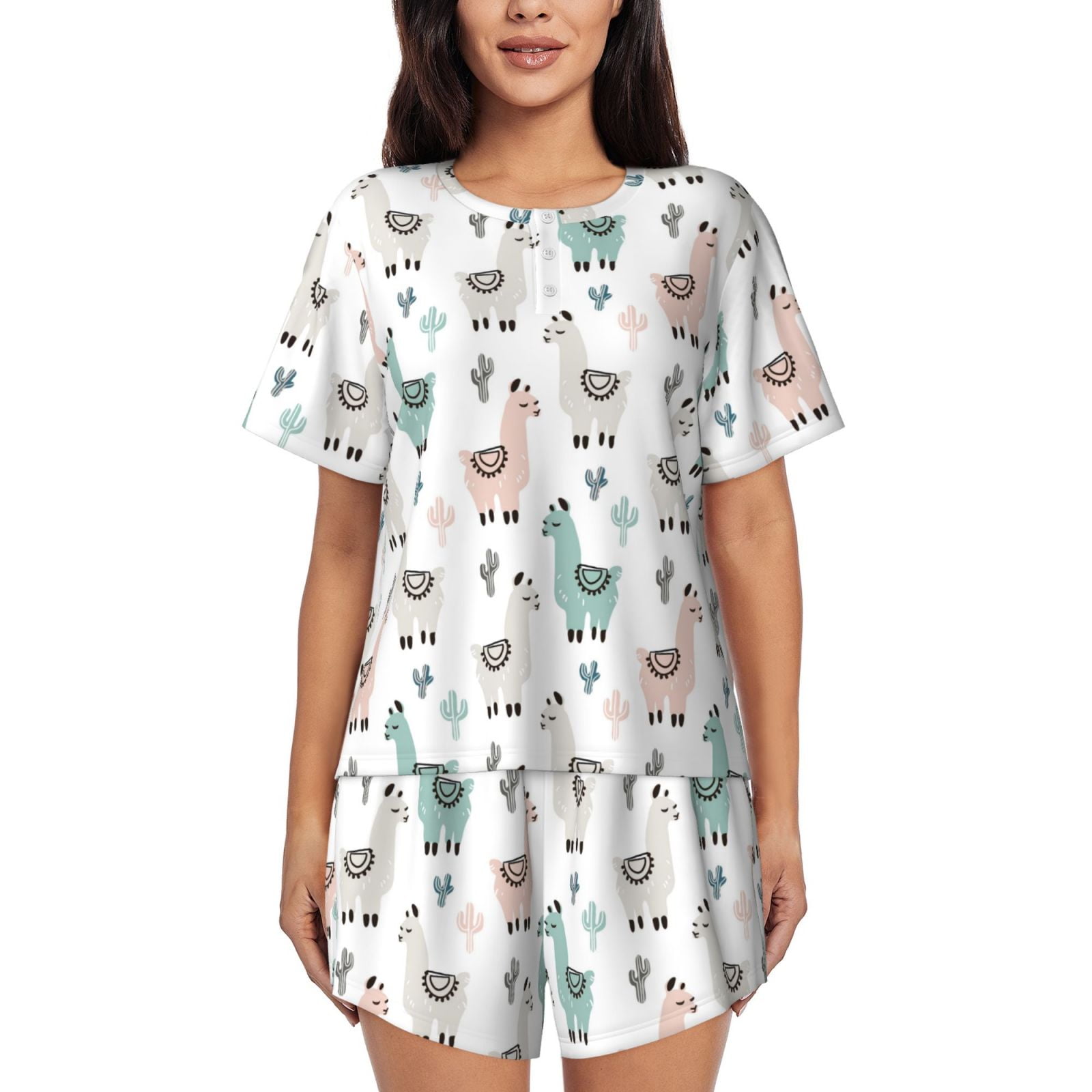 Pajamas For Women Set, Cartoon Cactus Cute Alpaca Pj Lounge Sets For ...