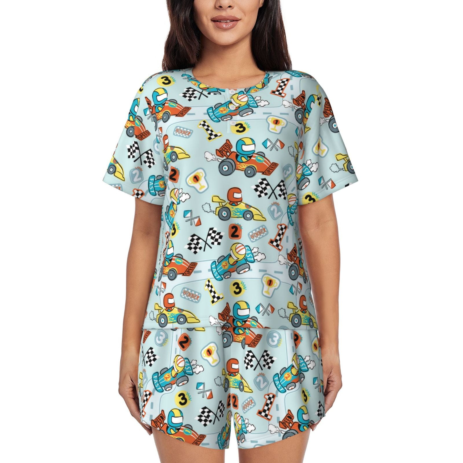 Pajamas For Women Set, Cartoon Car Racing Pj Lounge Sets For Women 2 ...