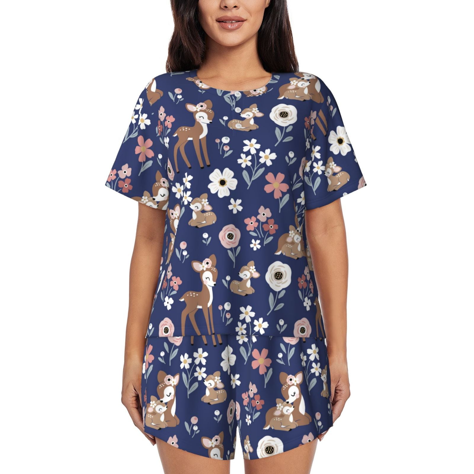 Pajamas For Women Set, Cartoon Cute Deer Daisy Flower Pj Lounge Sets ...