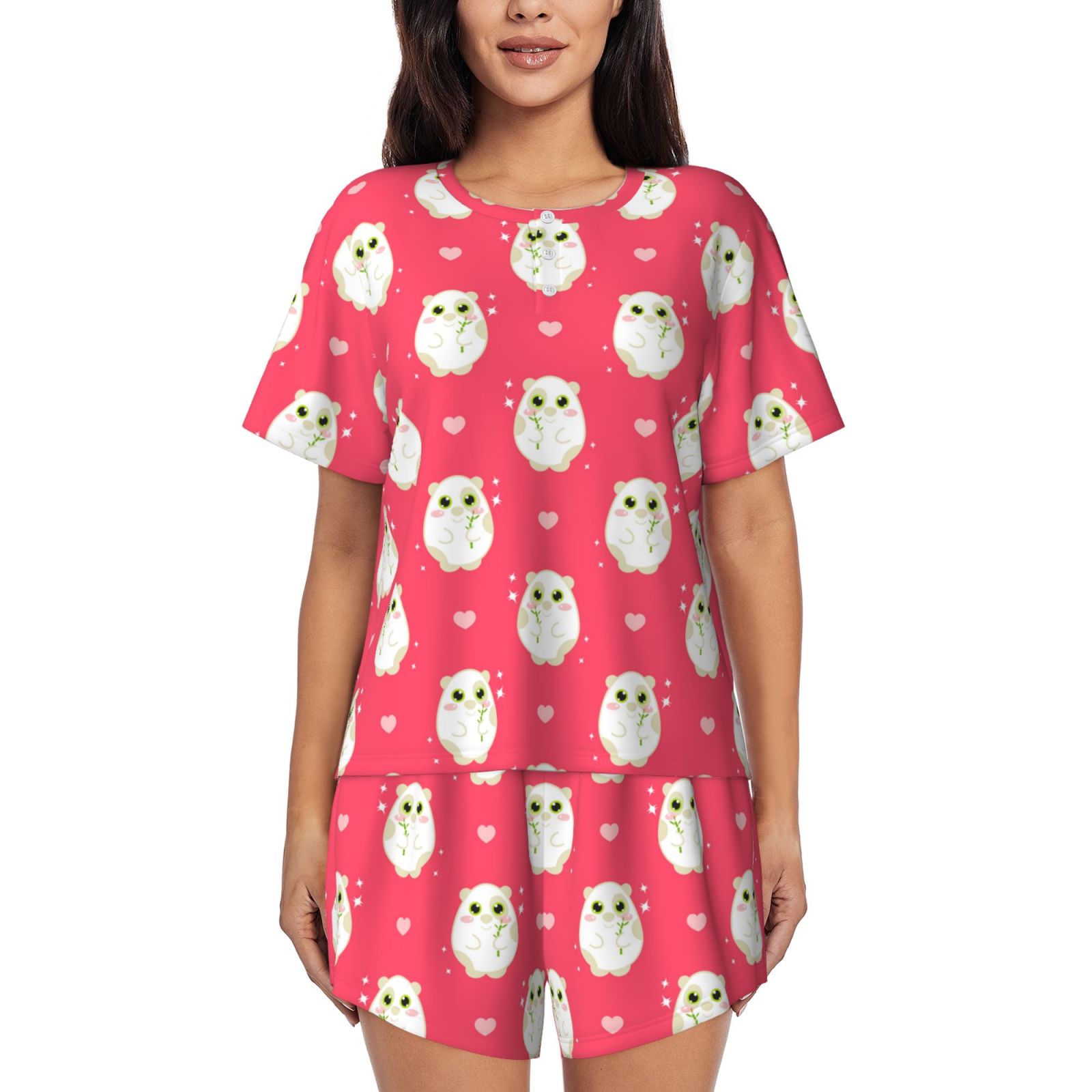 Pajamas For Women Set, Cartoon Cute Hamster Rose Red Pj Lounge Sets For ...