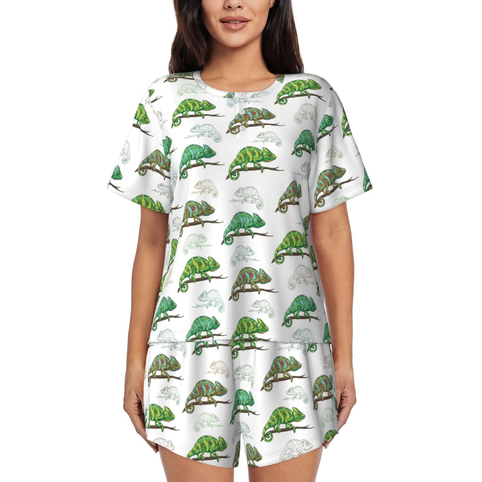 Pajamas For Women Set, Cartoon Cute Lizard Chameleon Pj Lounge Sets For ...